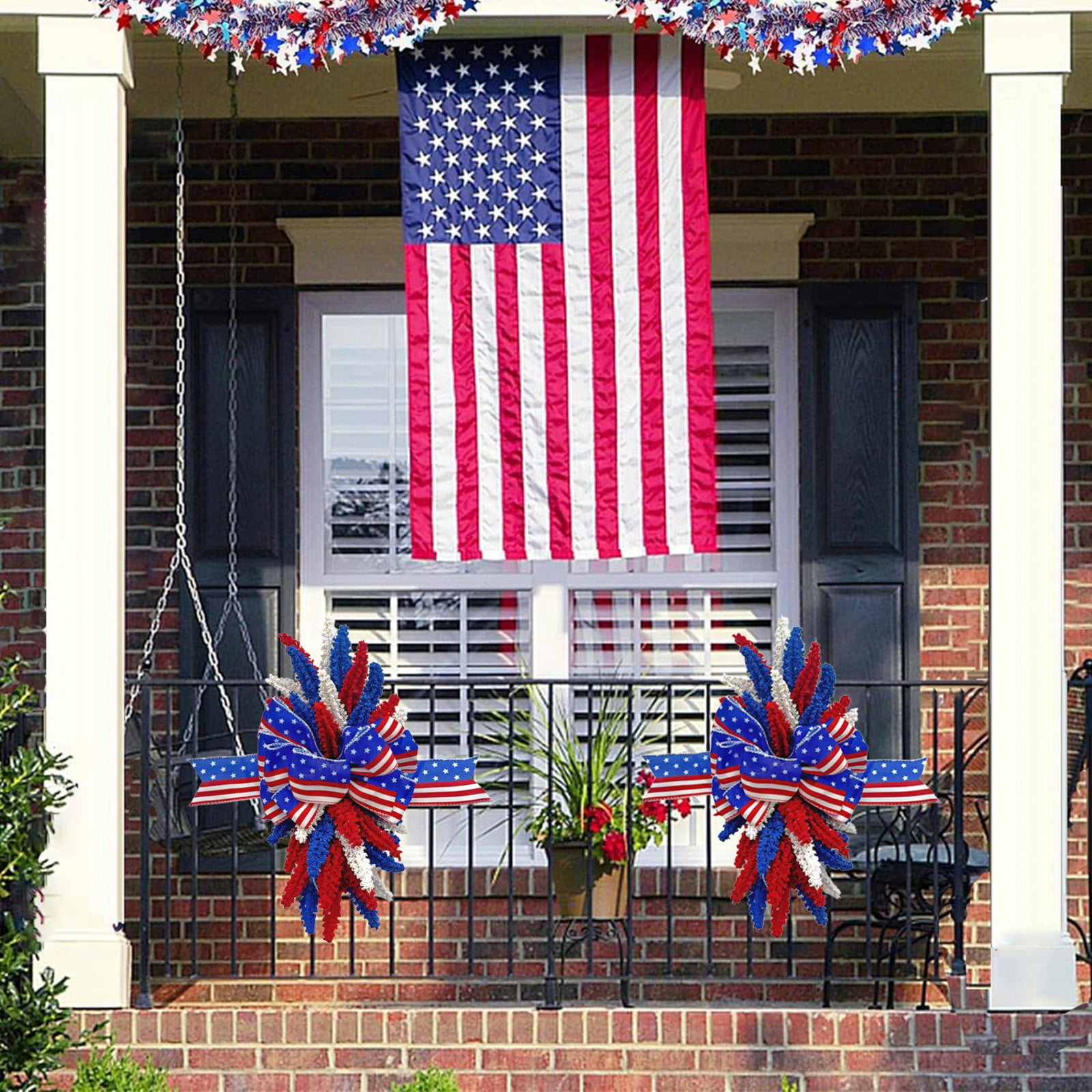 Poo Life 19.69 Inch Independence Day Hanging Rattan Wreath Windproof ...