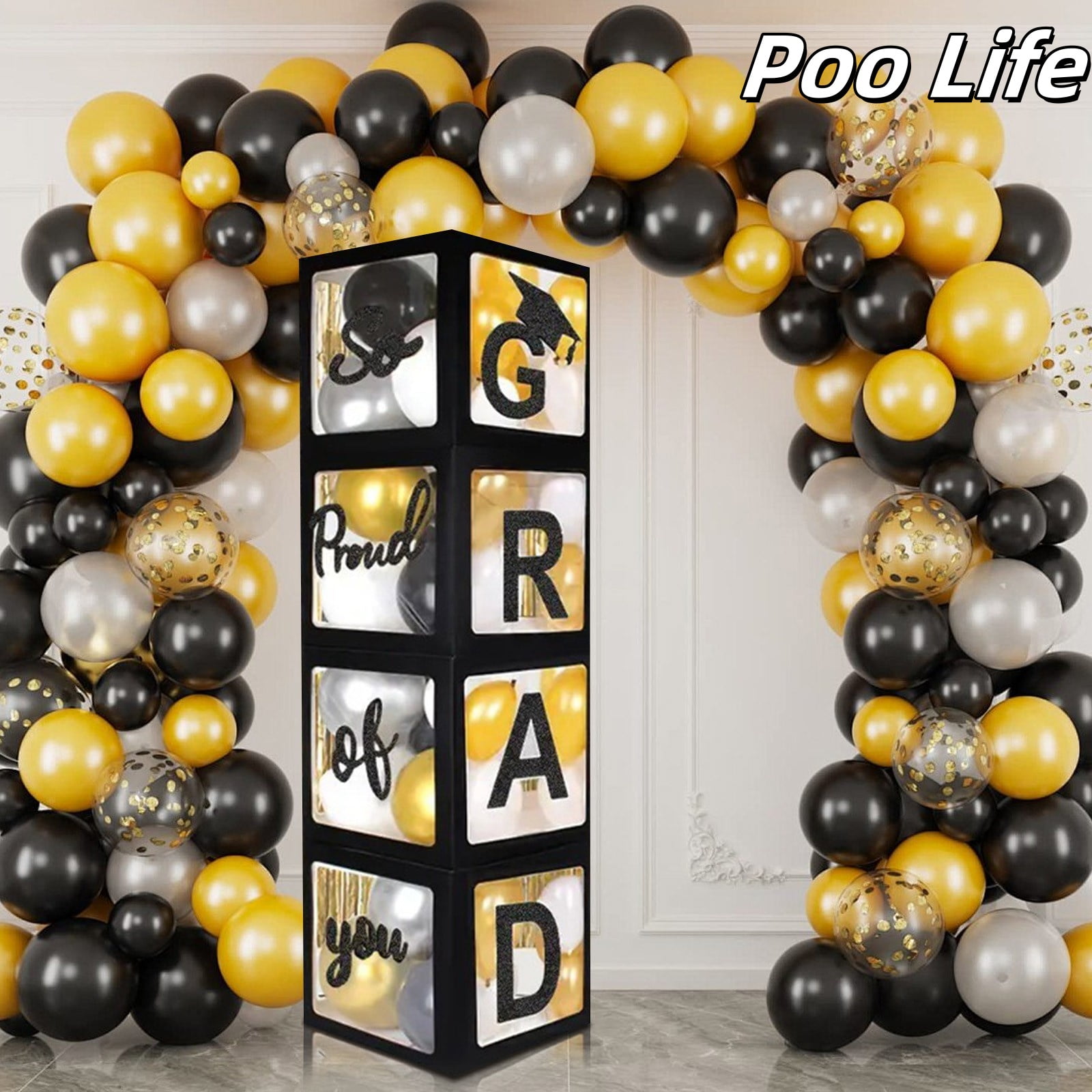 Poo Life 2025 Graduation Party Decoration Black Balloon Boxes with ...