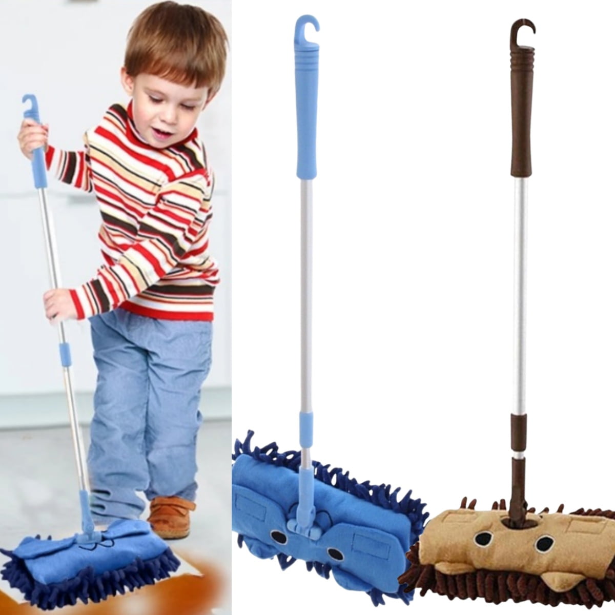 Poo Life 2PC 18.8-28.3 Inch Mini Chenille Mop Cute Cartoon Flat Dust ...