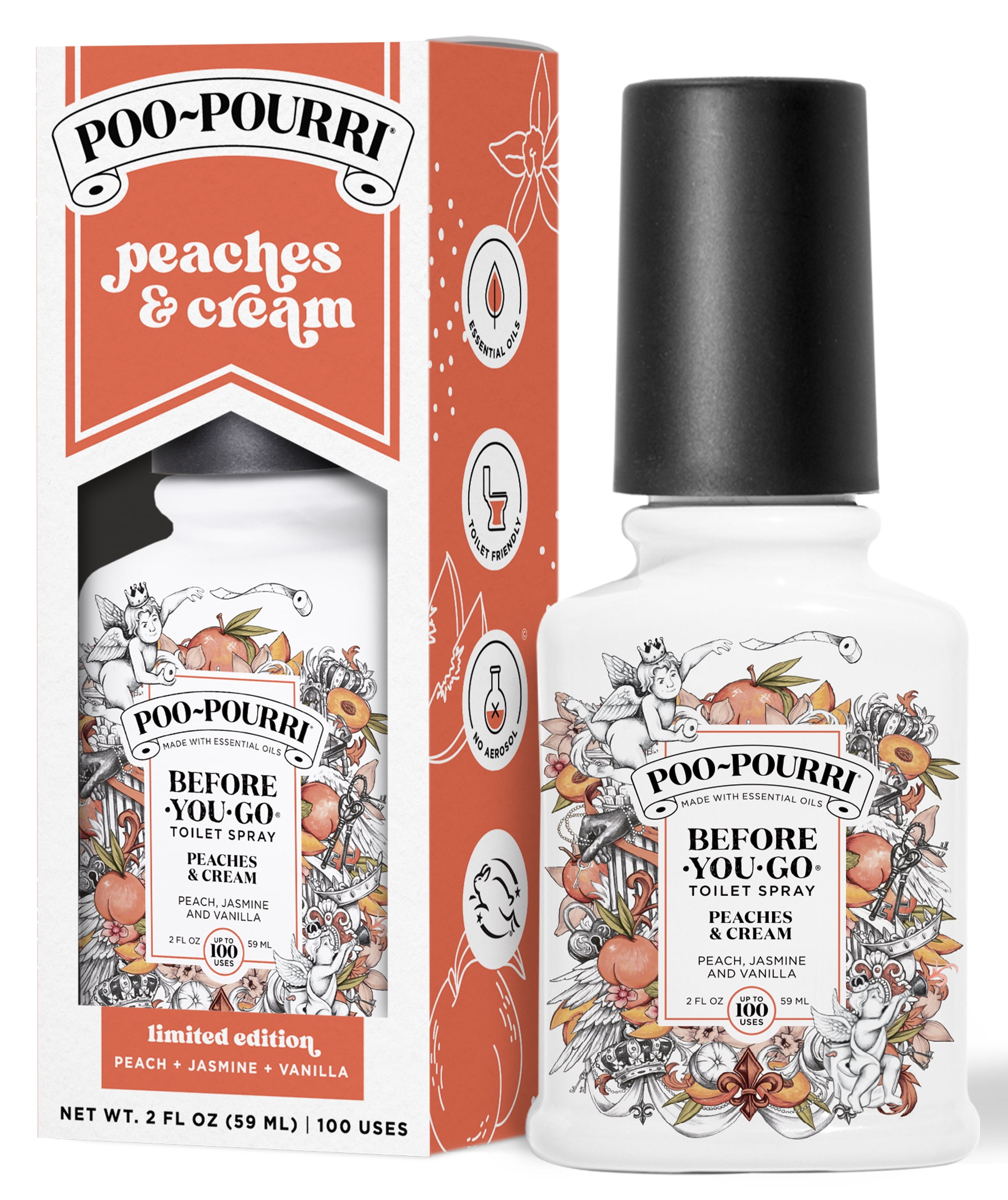 Poo-Pourri Peaches and Cream Toilet Spray, 2oz Travel Size, Peach ...