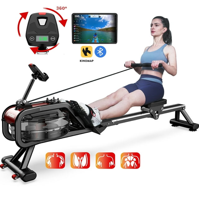 Pooboo Compact Magnetic Water Rowing Machine, Bluetooth, Foldable, Home ...