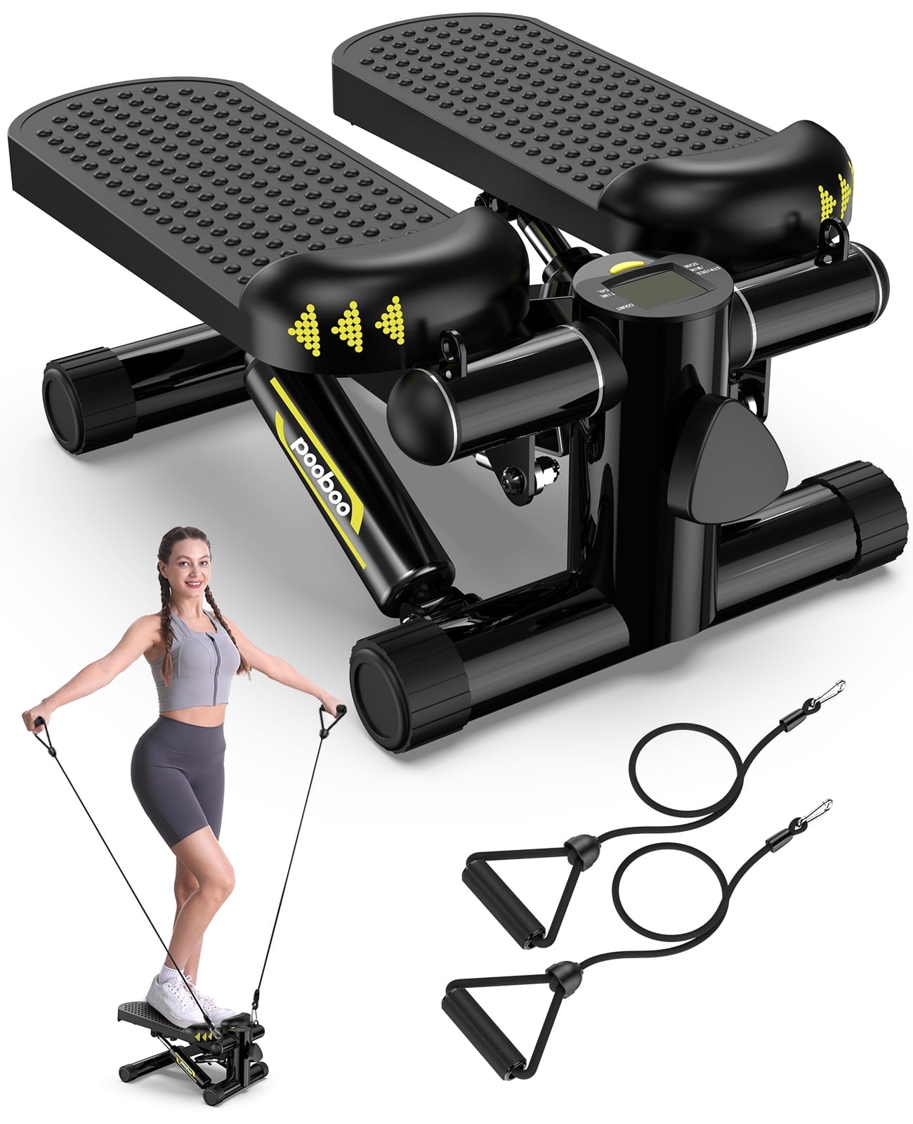 Pooboo Mini Stepper Machine, Home Cardio & Arm Workout, Resistance ...