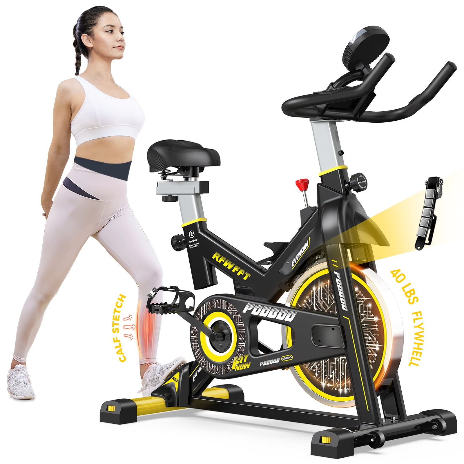 Pooboo Exercise Bike Indoor Cardio Stationary Cycling Bike Magnetic Resistance Recumbent Bicycle ...