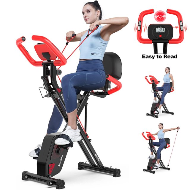 Pooboo Recumbent Folding Exercise Bike with Large Seat, Magnetic Indoor Cycling, Upright ...