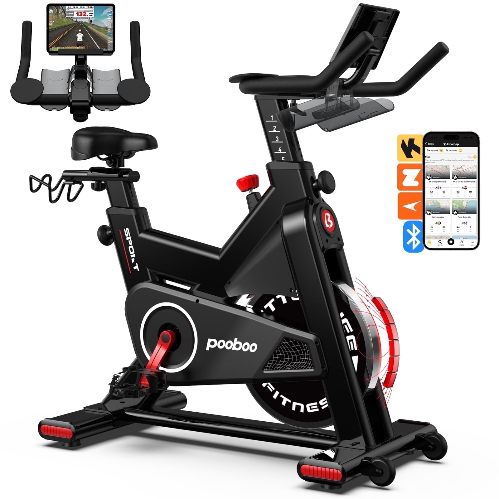 Pooboo Light Commercial Exercise Bike for Home Gym Workout Cycling Bike ...