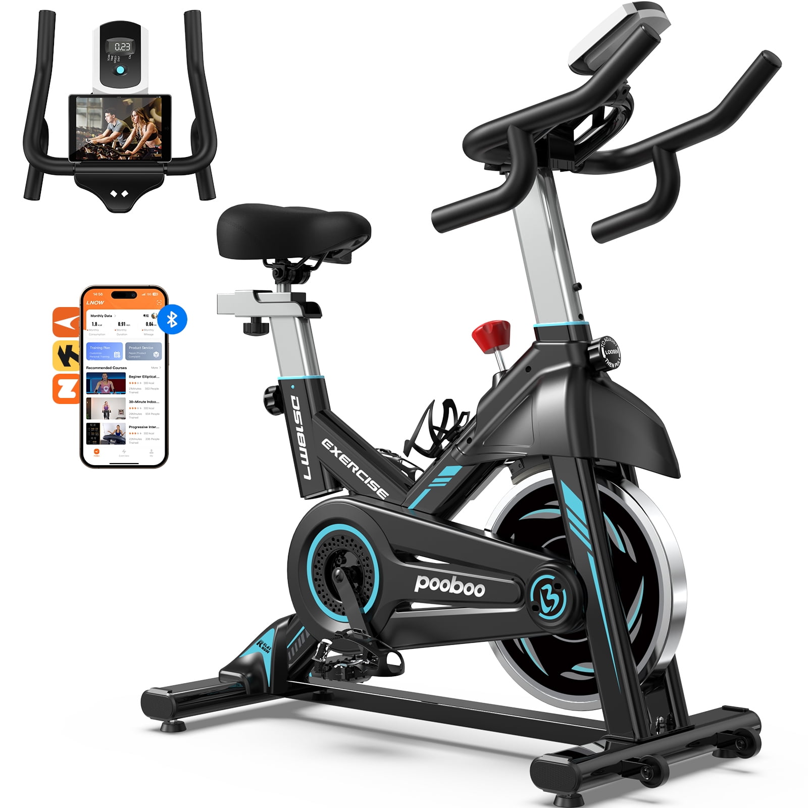 pooboo Indoor Cycling Bike, Magnetic Resistance, 350lb Capacity, Adjustable Seat and Handlebar ...