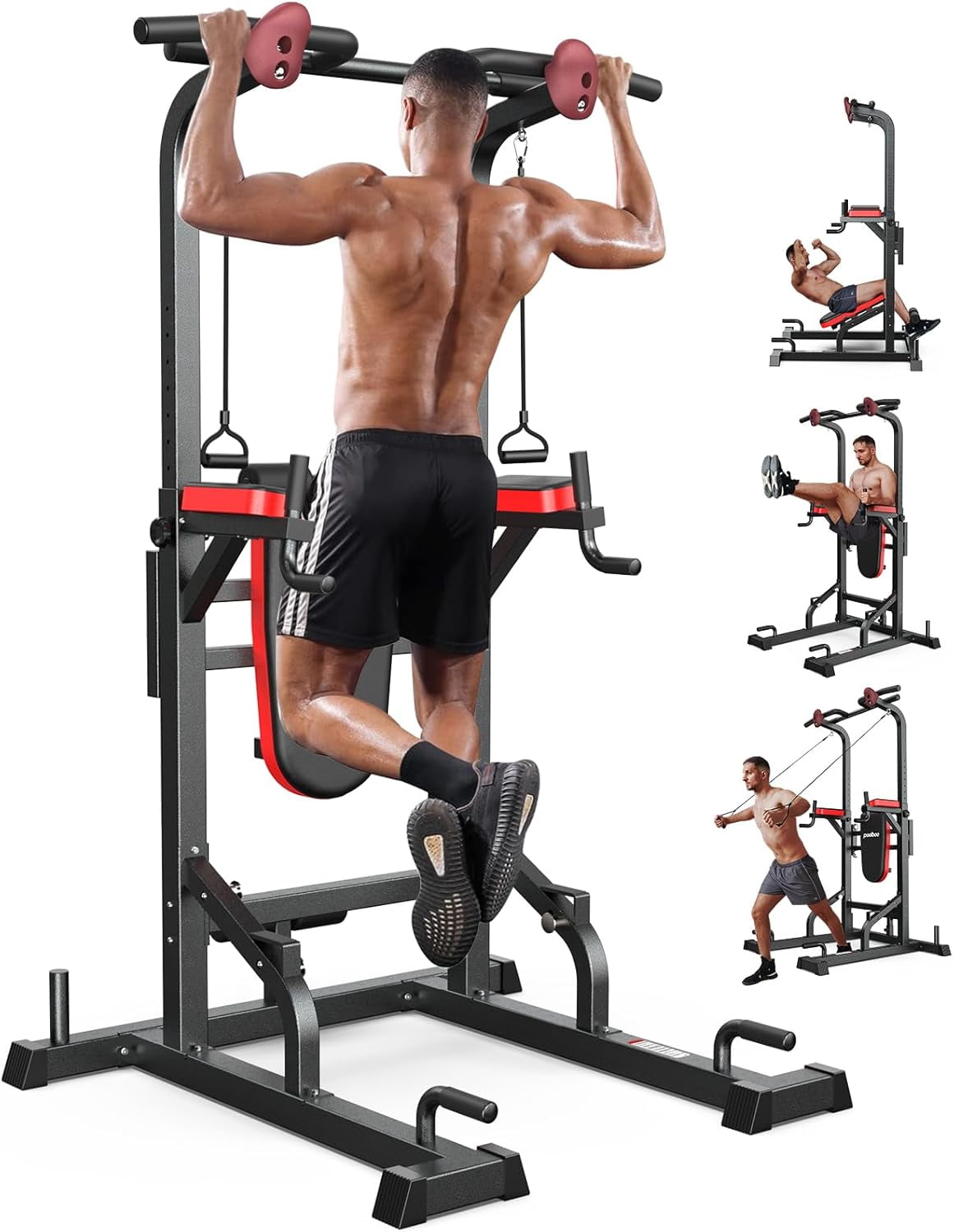 Pooboo Power Tower Dip Station, Pull Up Bar Stand for Fitness Home Gym ...