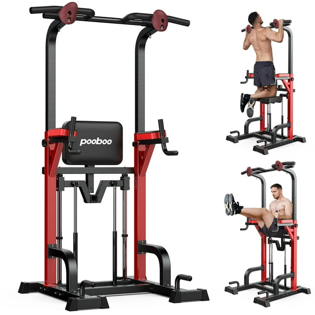 Pooboo Power Tower Pull Up Bar Dip Station with Resistance Assisted Pad ...