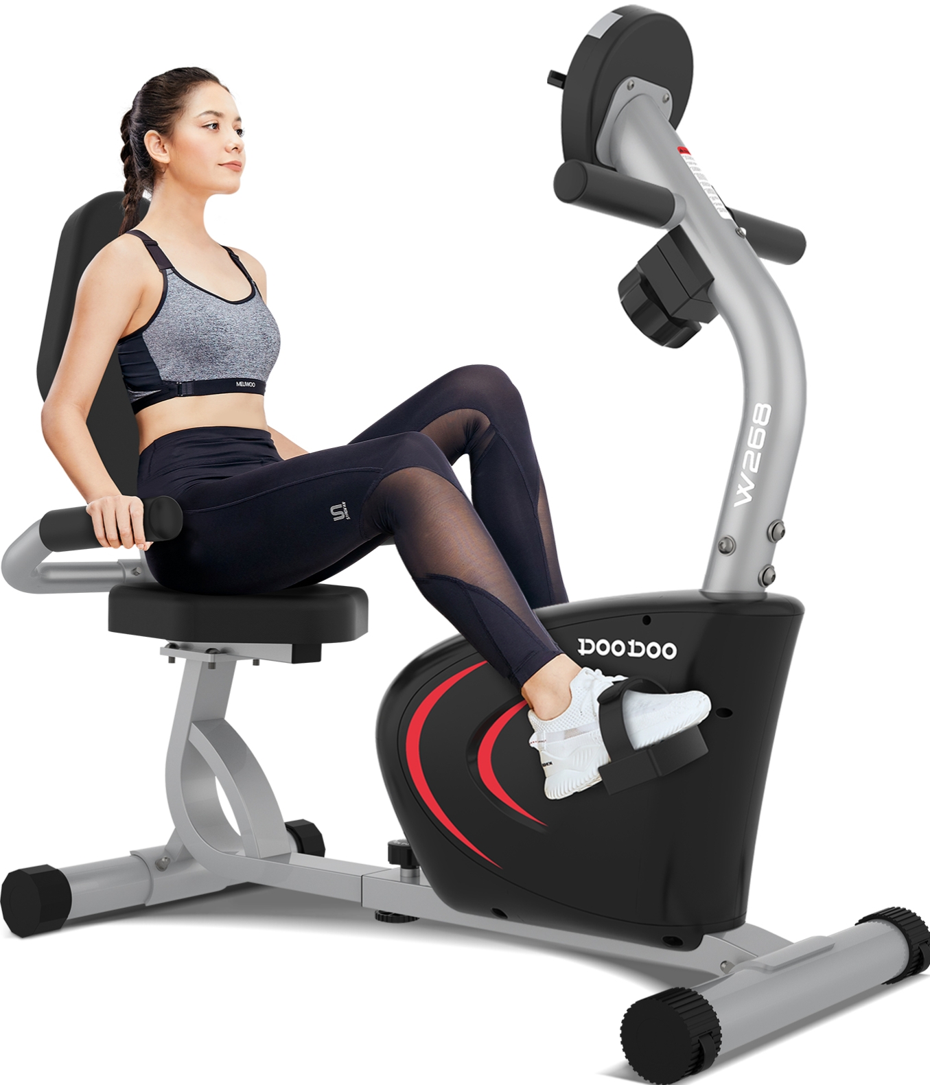 Pooboo Magnetic Recumbent Fitness Exercise Bike, Adjustable Comfortable Seat for Workout, 380lb ...