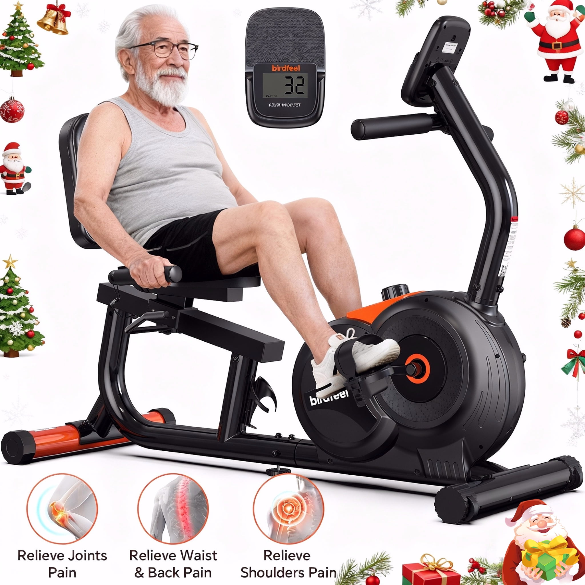 pooboo Recumbent Exercise Bike, 8-Level Magnetic Resistance, Stationary ...