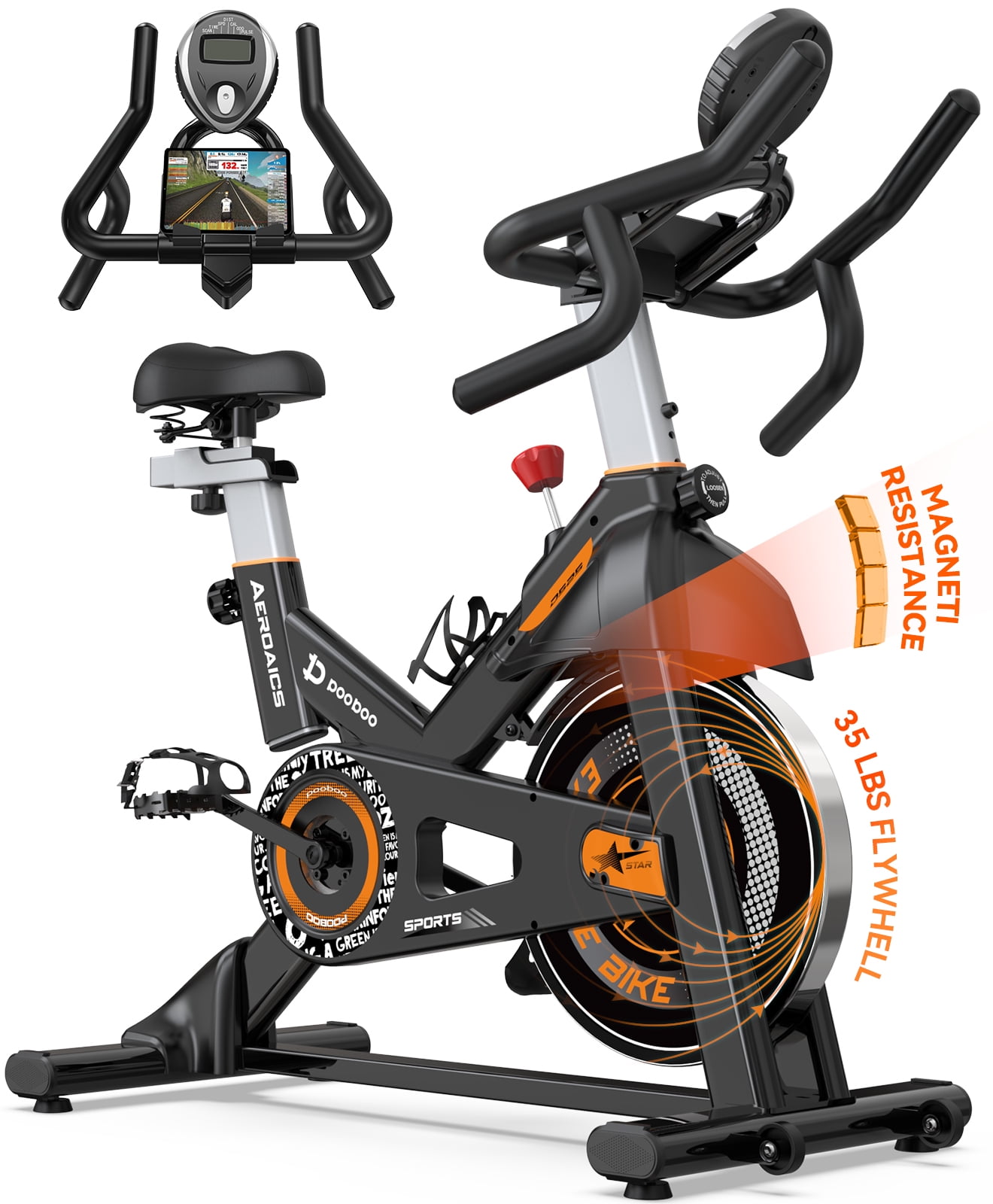Pooboo Stationary Exercise Bike Indoor Cycling Bicycle with LCD Monitor for Indoor Cardio ...