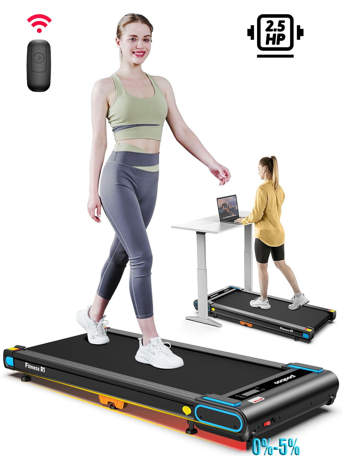Pooboo 2.5HP Portable Walker Run Treadmill, 2in1 Folding Electric Under ...