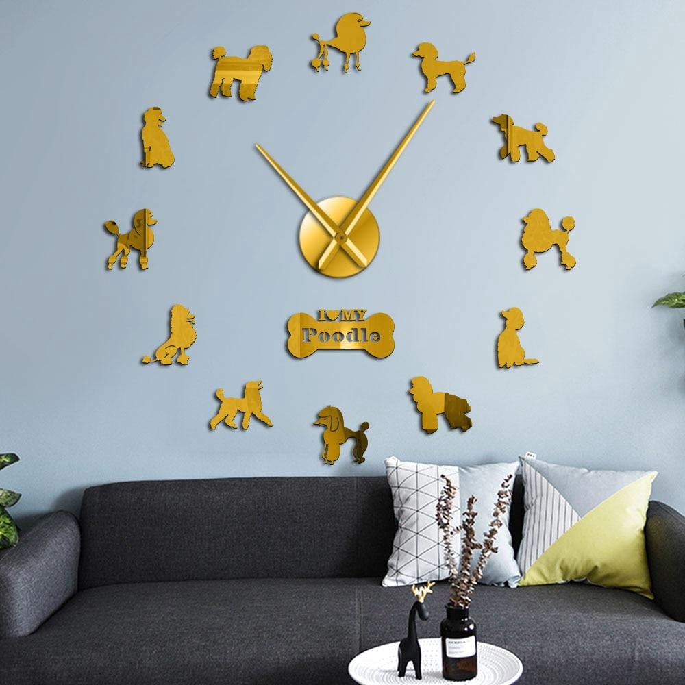 Poodle Big Hand Modern Wall Clocks Pudelhund DIY Giant Wall Clock ...