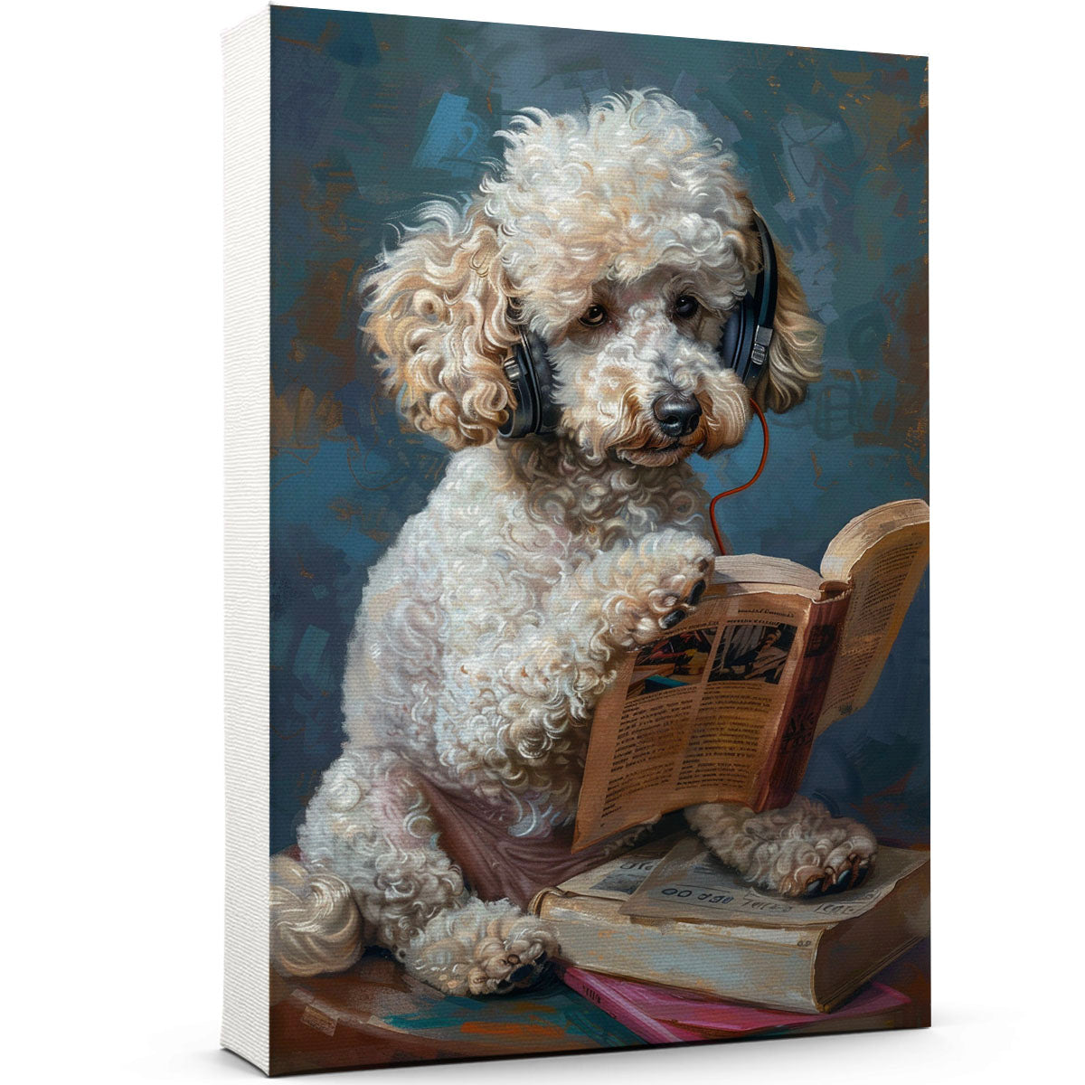 Poodle Decor Poster Unframe, Poodle Dog Canvas Wall Art, Dog Reading ...