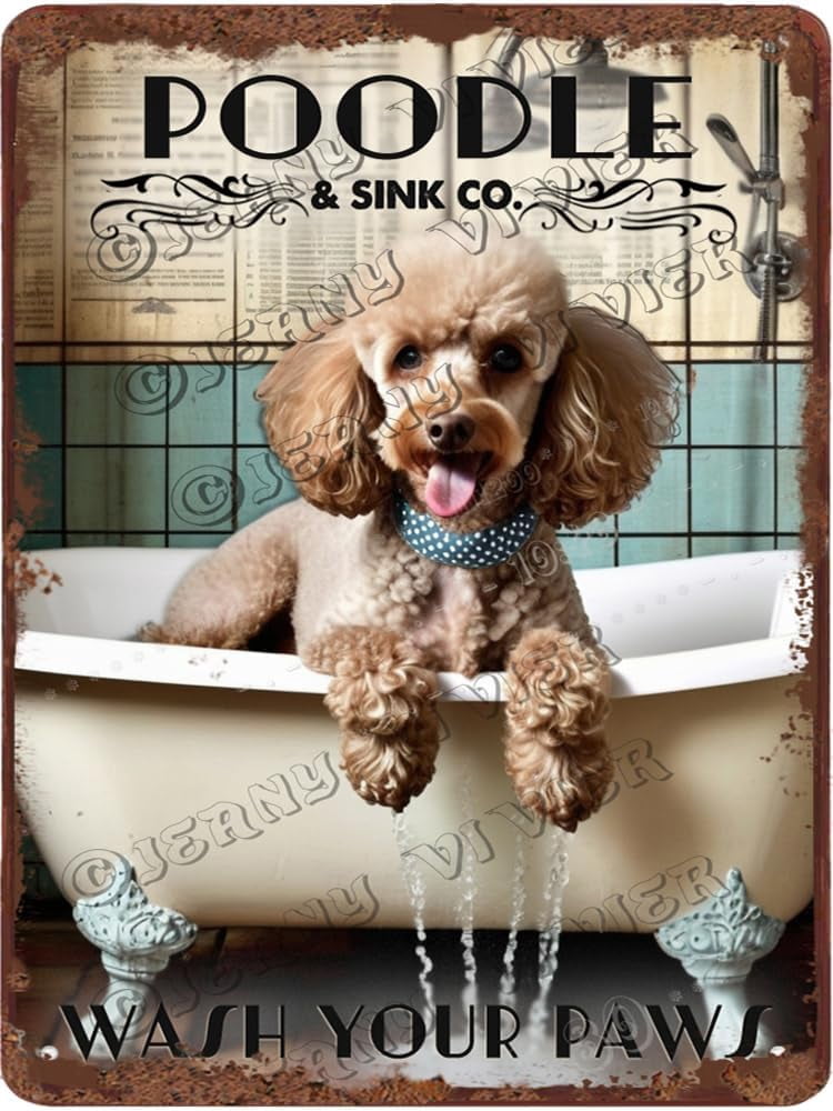 Poodle Decor Wash Your Paws Dog Art Retro Aluminum Sign 12x16 IN Metal ...