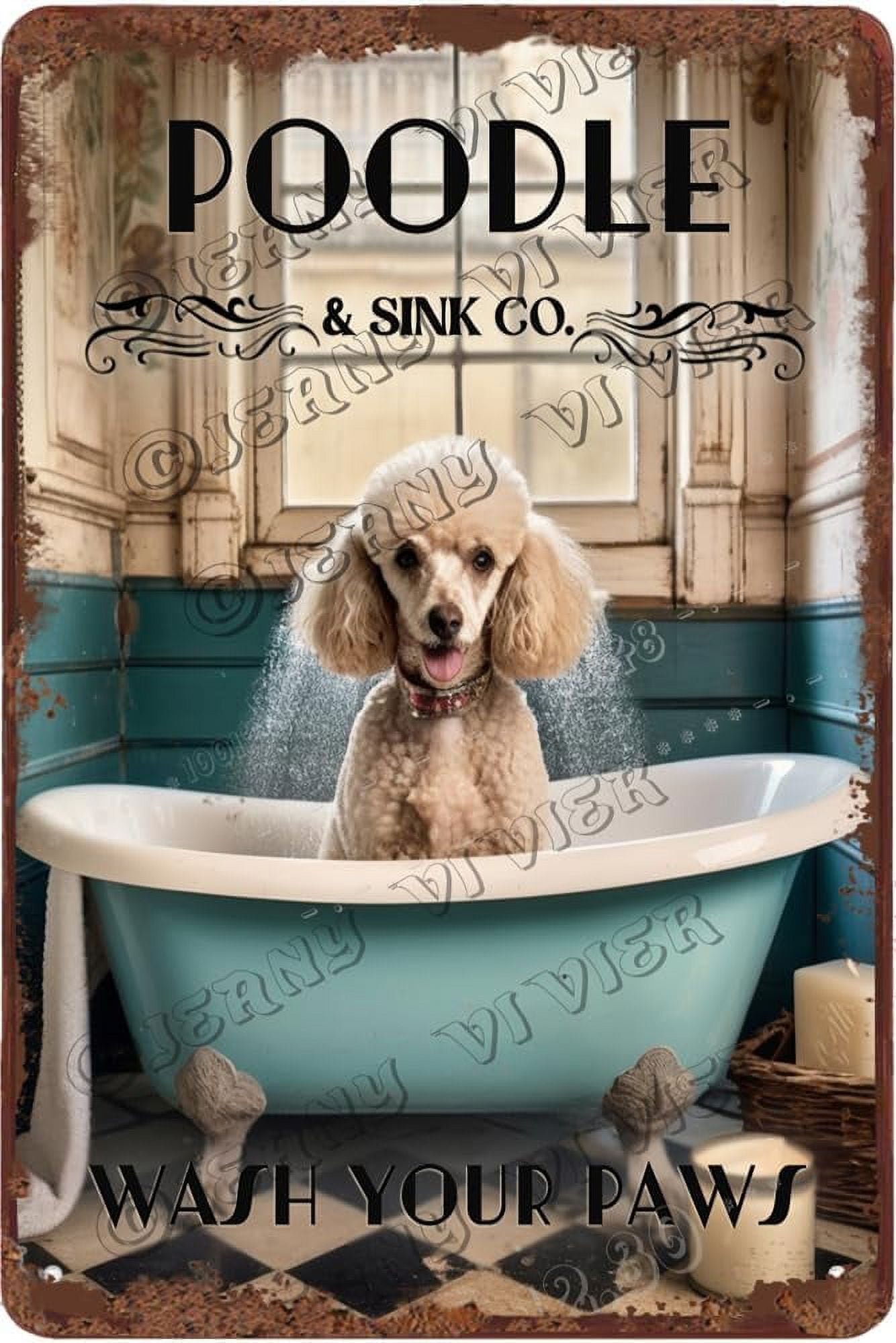 Poodle Decor Wash Your Paws Dog Art Retro Aluminum Sign 12x8 IN Metal ...
