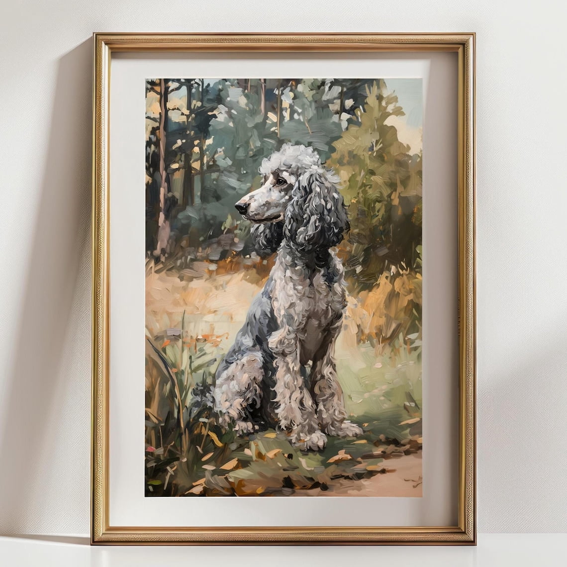 Poodle Dog Art Print, Curly Haired Dog Wall Decor, Forest Pet Portrait ...