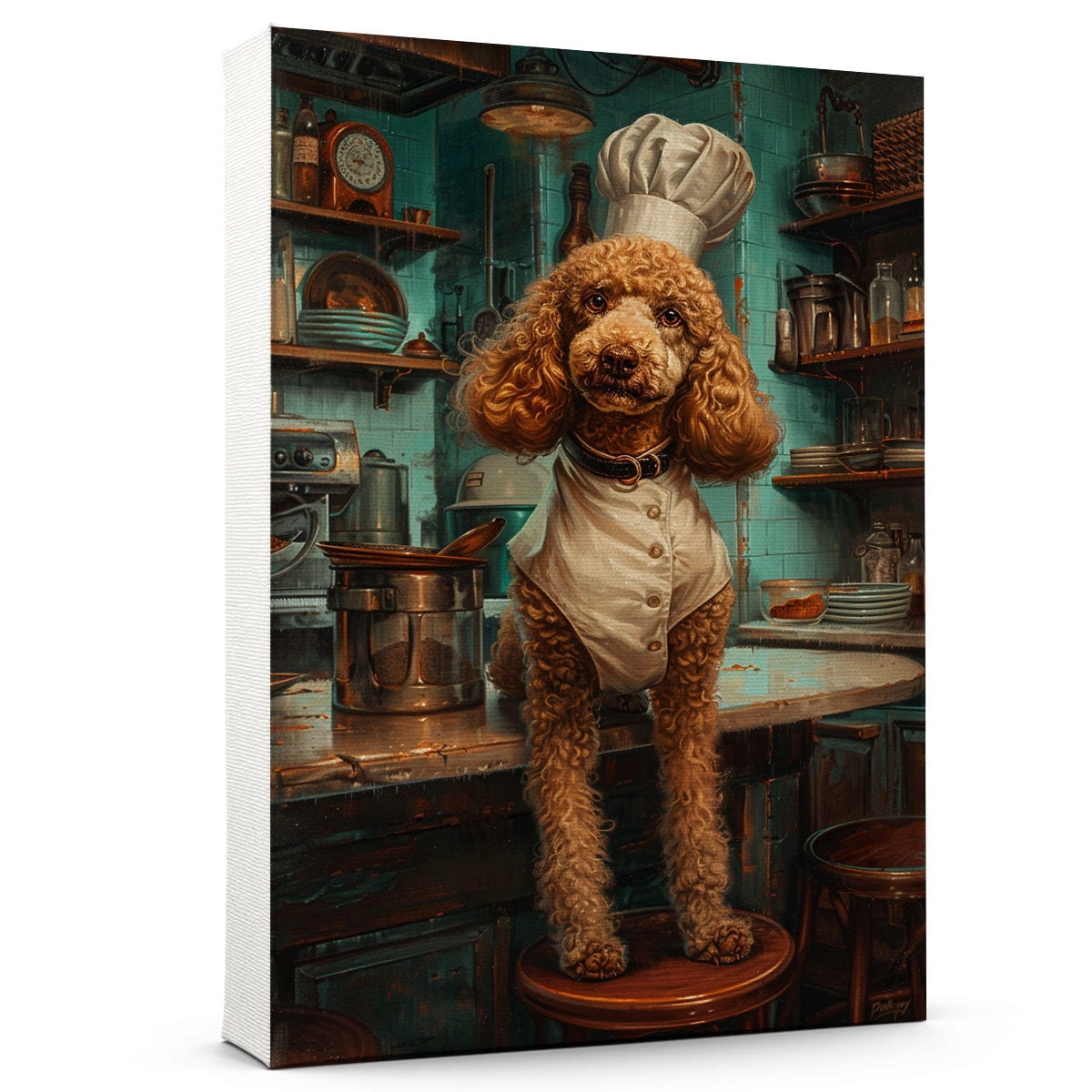 Poodle Dog Chef Cooking Poster Wall Art, Kitchen Artwork Canvas For ...