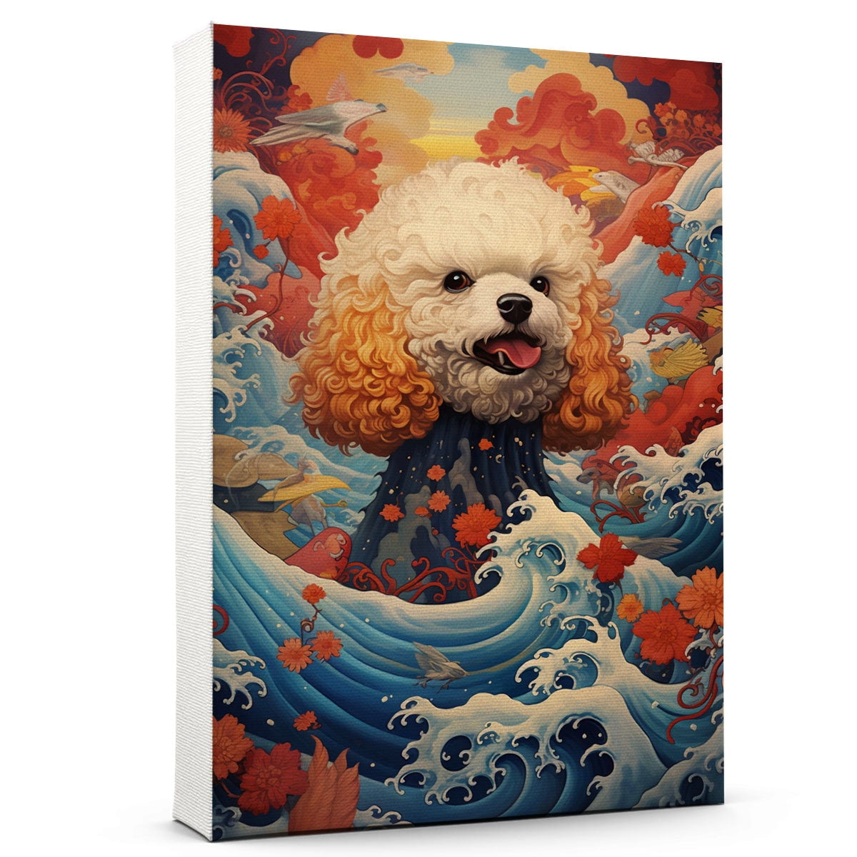 Poodle Dog With Great Wave Japanese Wall Art poster paintings for wall ...