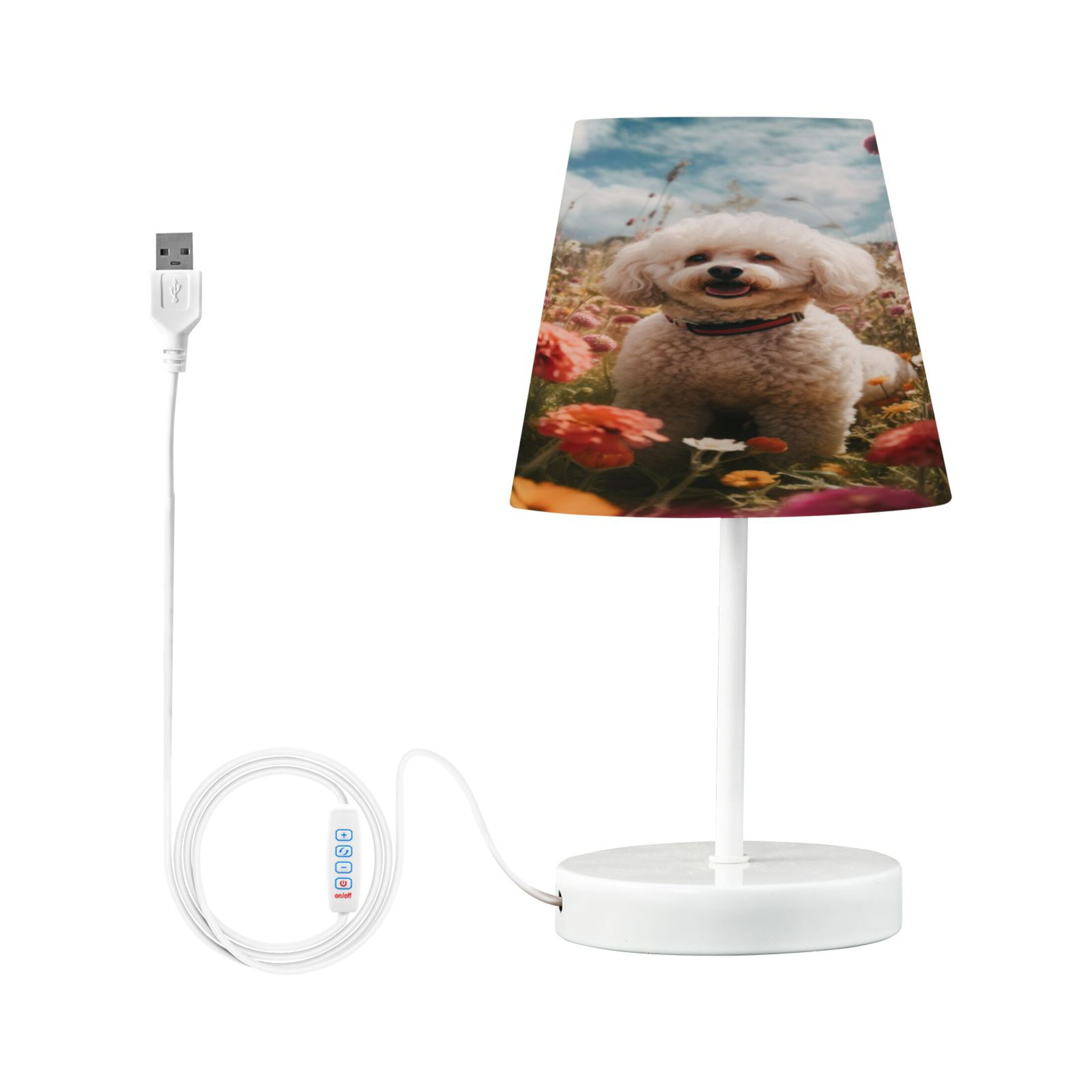 Poodle Dog in Flower Sea Desk Lamp LED Table Nightstand Lamps with 3 ...
