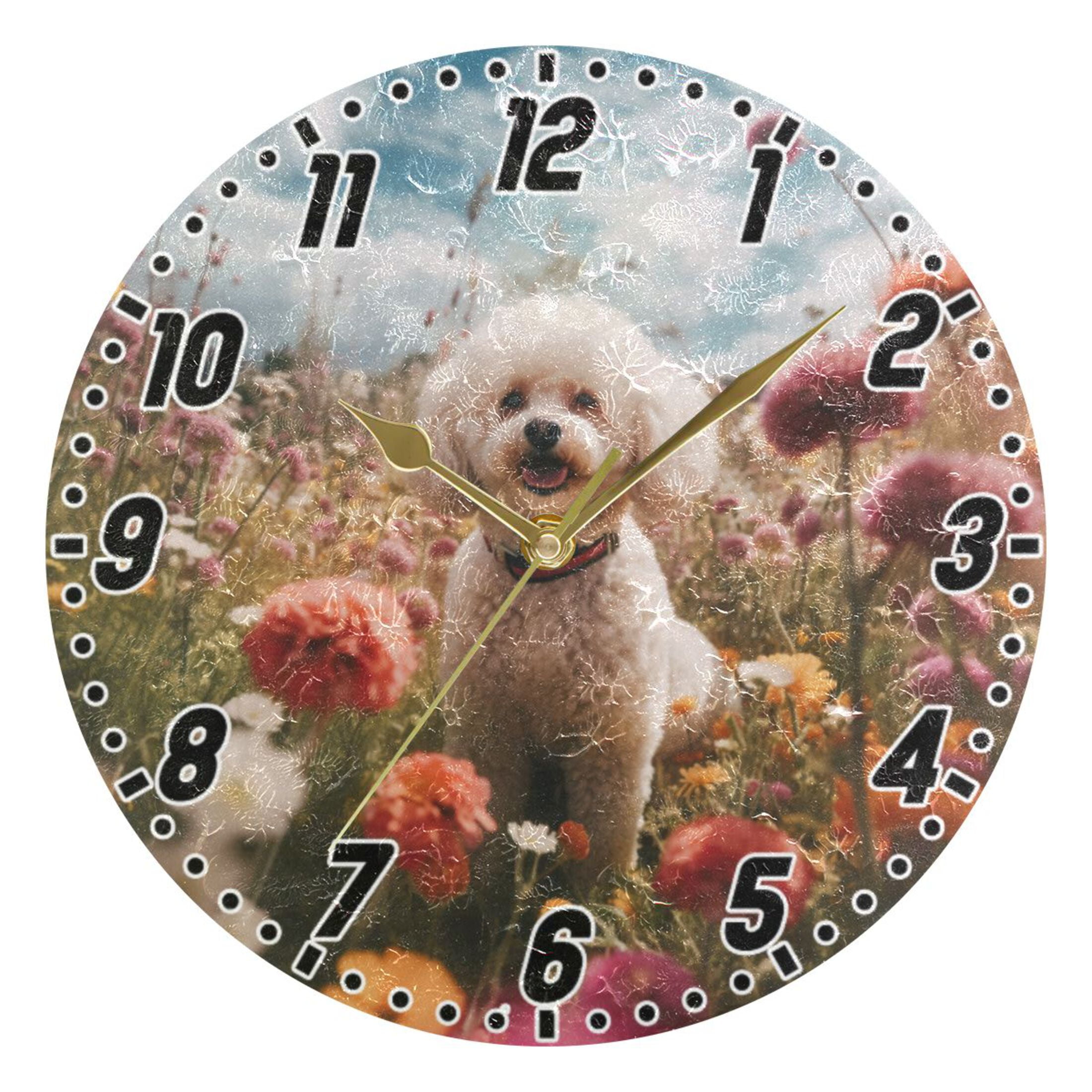 Poodle Dog in Flower Sea Wall Clock 9.8 inch Battery Operated Clocks ...