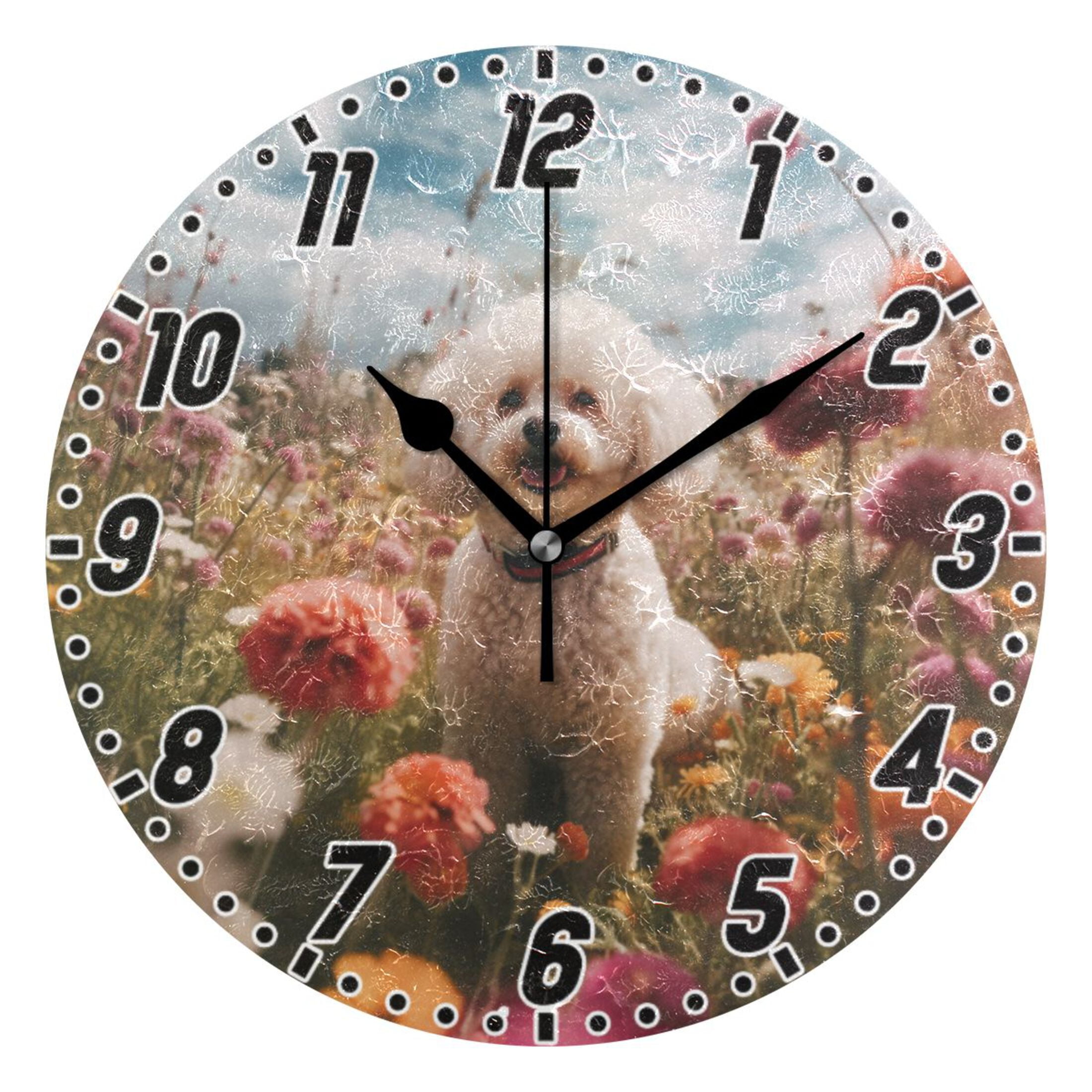 Poodle Dog in Flower Sea Wall Clock 9.8 inch Battery Operated Clocks ...