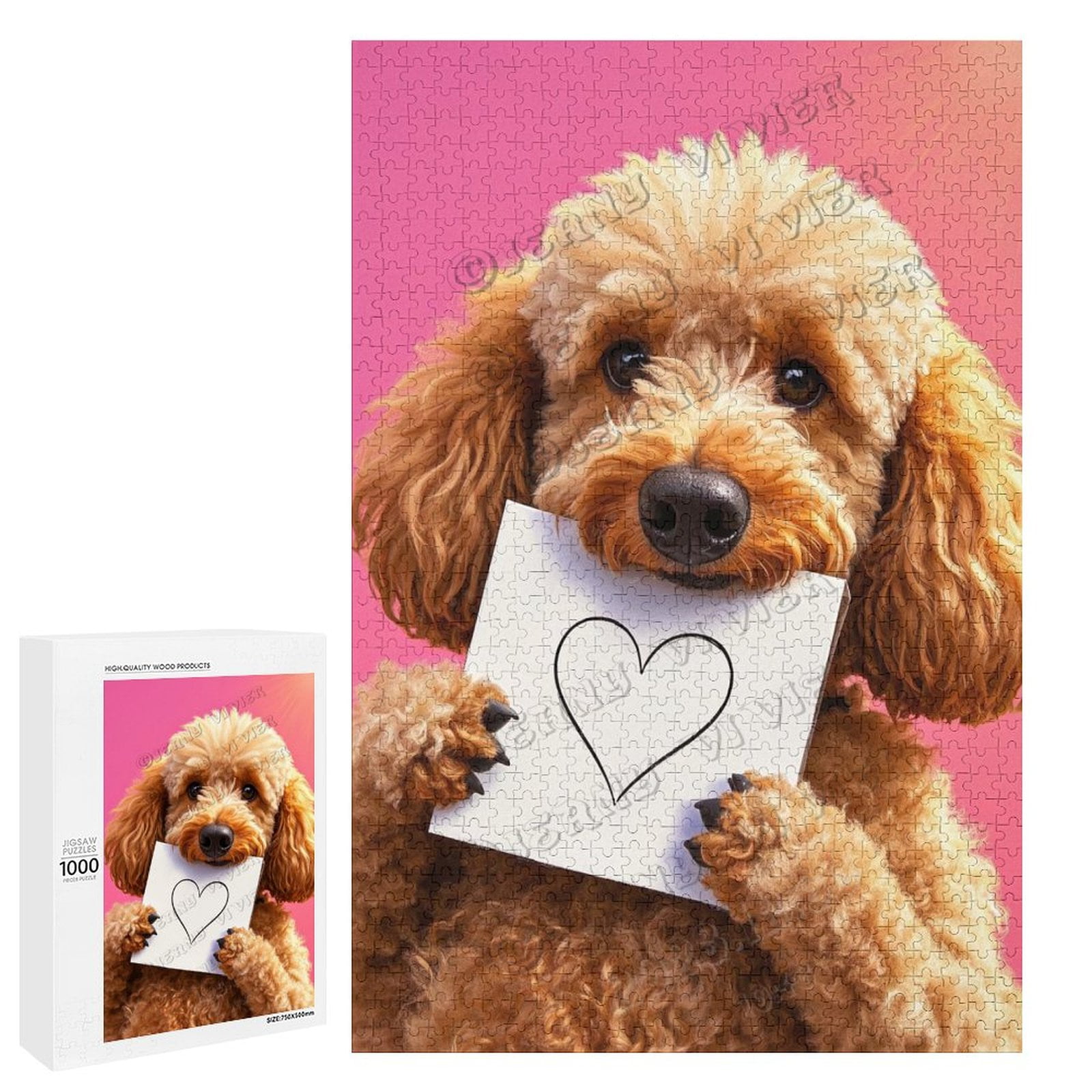 Poodle With Heart 1000 Piece Wooden Puzzle for Adults – Challenging ...