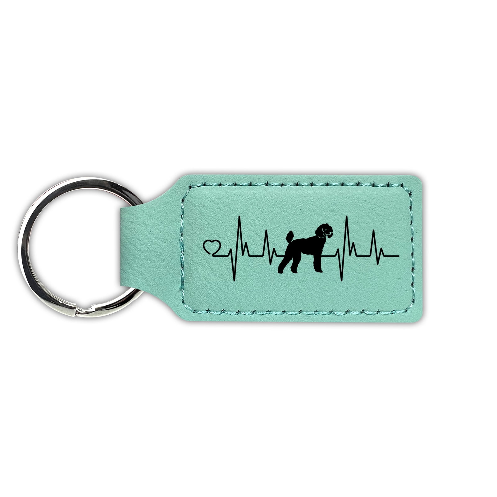 Poodle Heartbeat Lifeline Keychain Leatherette Rectangle - Laser ...