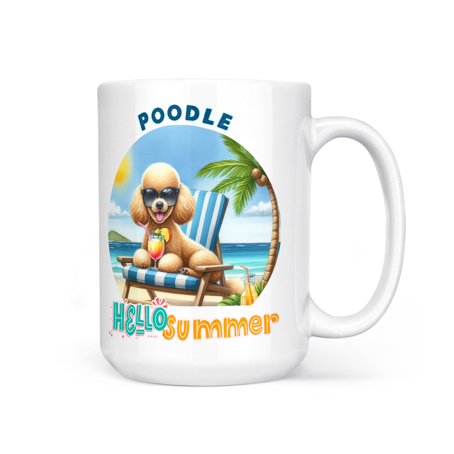Poodle Hello Summer Beach Theme with Sunglasses and Tropical Cocktail ...