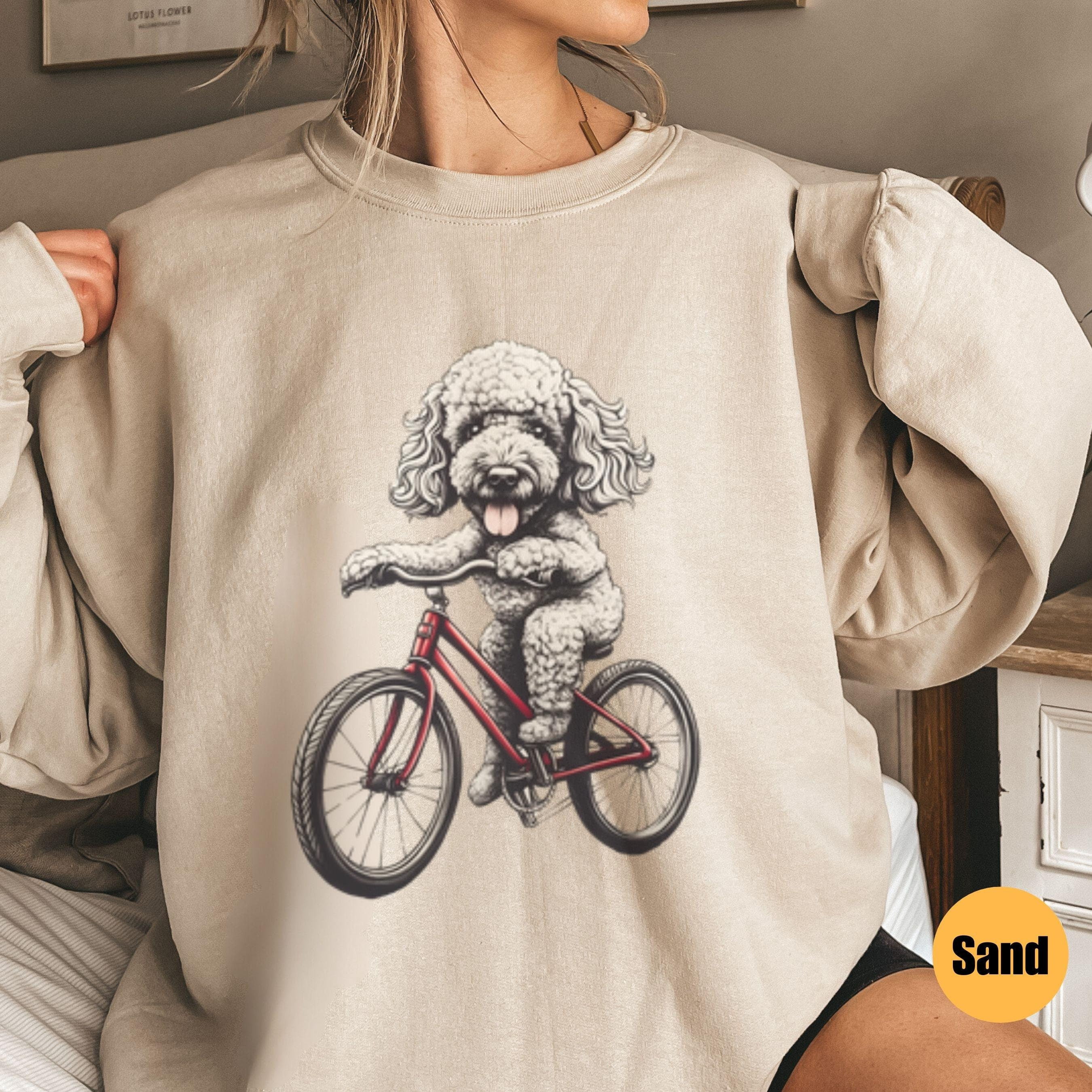 Poodle Mom T-Shirt, Poodle Riding Bike T-Shirt, Poodle Mom Gift, Standard Poodle Crewneck ...