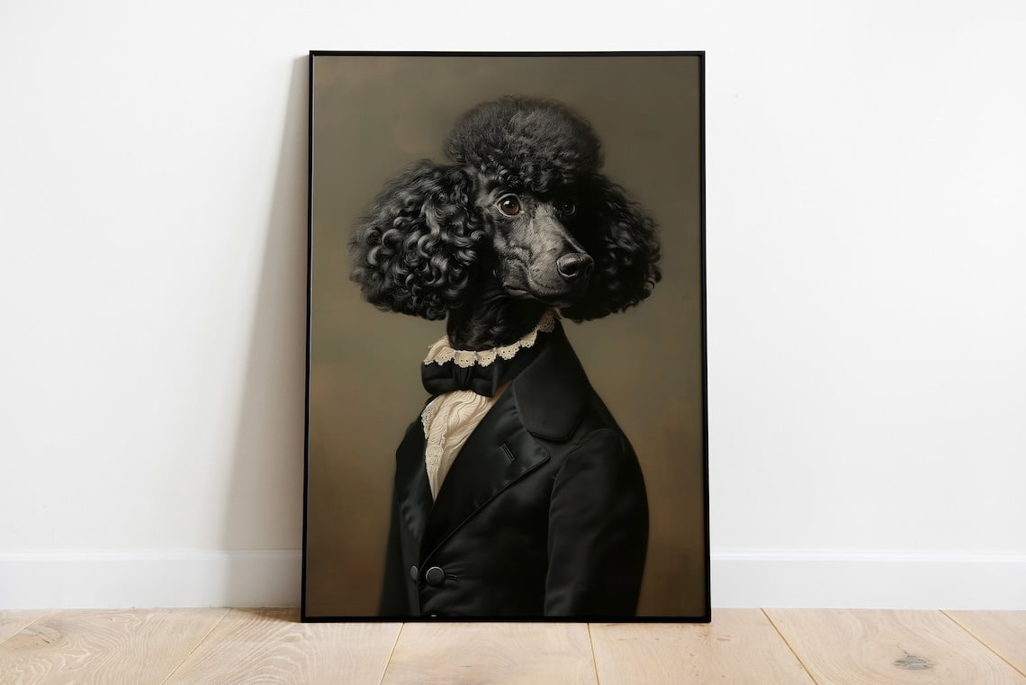 Poodle Portrait Print, Renaissance Black Poodle Poster, Vintage Poodle ...