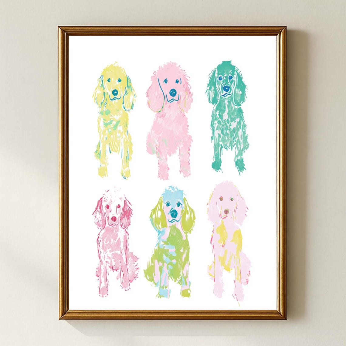 Poodle Wall Art Print, Pastel Dog Illustration, Whimsical Colorful ...