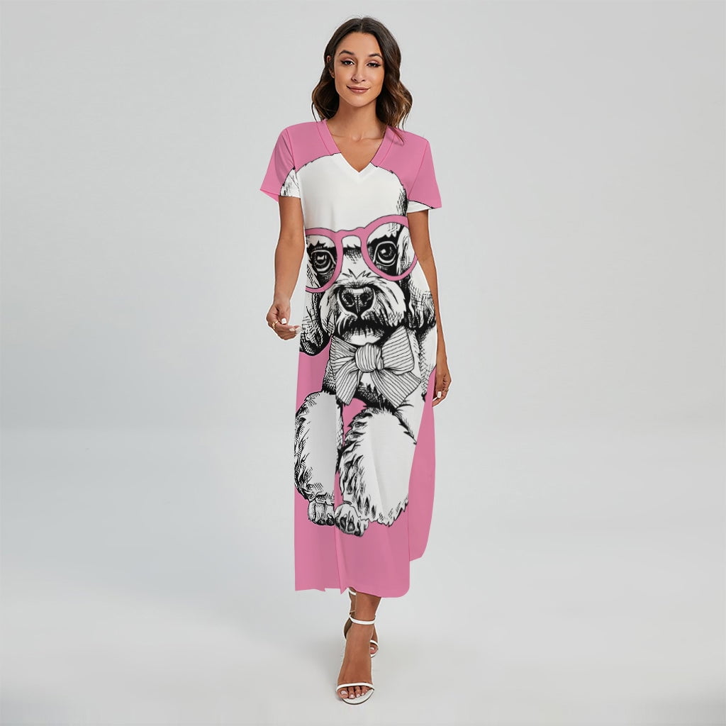 Poodle With Glasses Printed Short Sleeve Maxi Dress, Dog Pet Lover ...