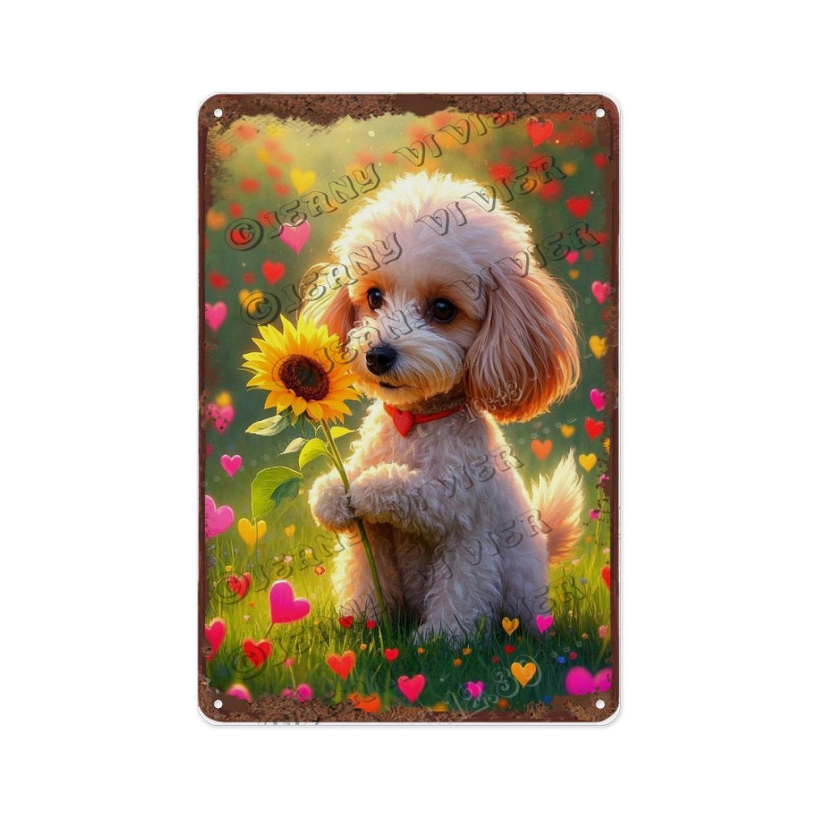 Poodle With Sunflower 8x12 Inch Metal Sign | Fun and Cute Dog Art ...