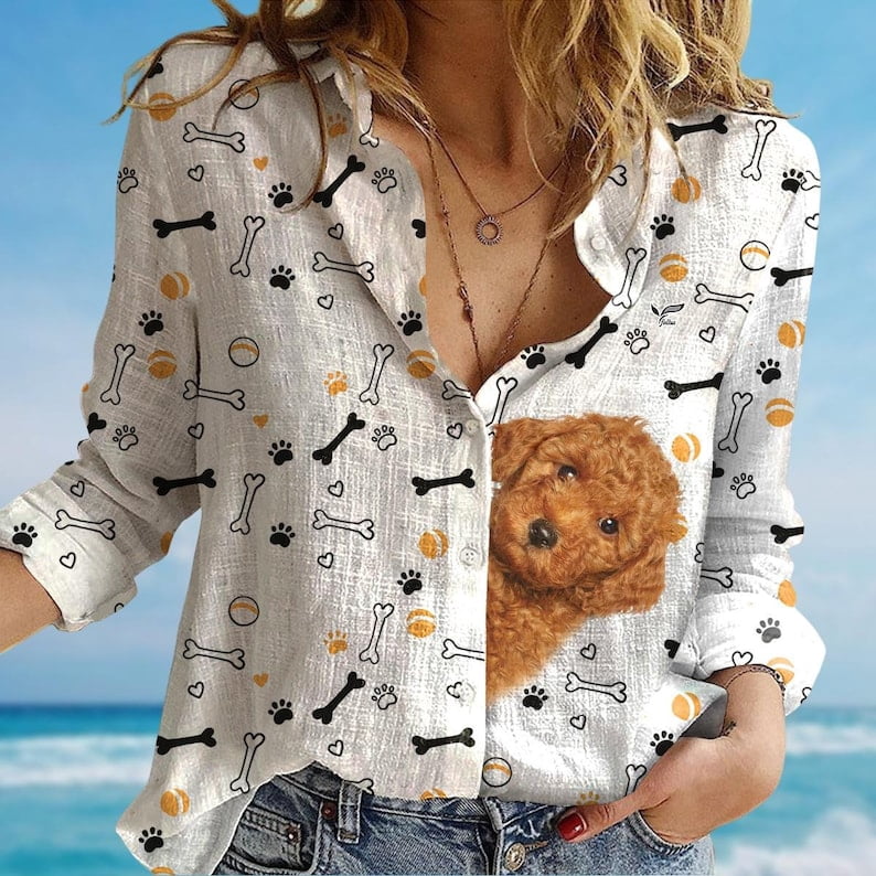 Poodle Women Casual Shirt, Cute Dog Women Shirt, Pet Lovers Shirt ...