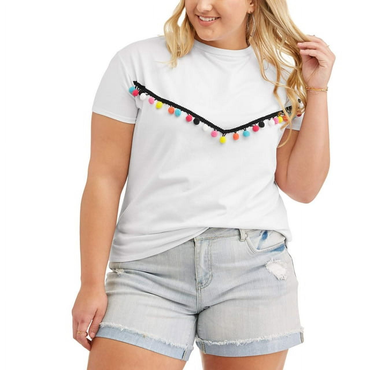 Poof Apparel Junior Plus Pom Pom T-shirt - Walmart.com