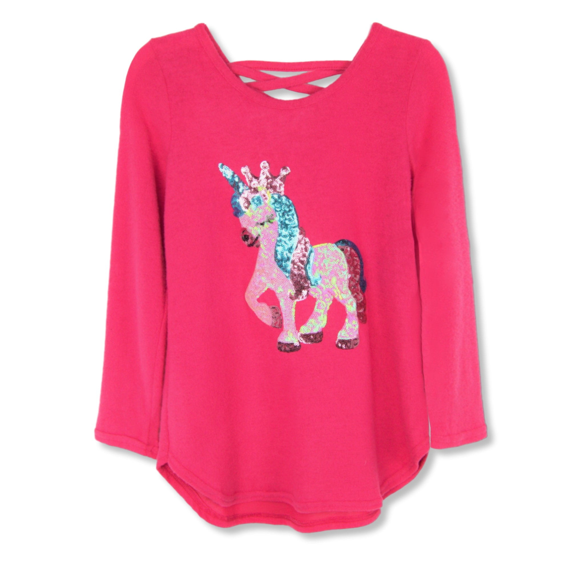 Poof Girl Soft Cotton Blend Sequin Unicorn Sweater Knit Top-Pink / M ...