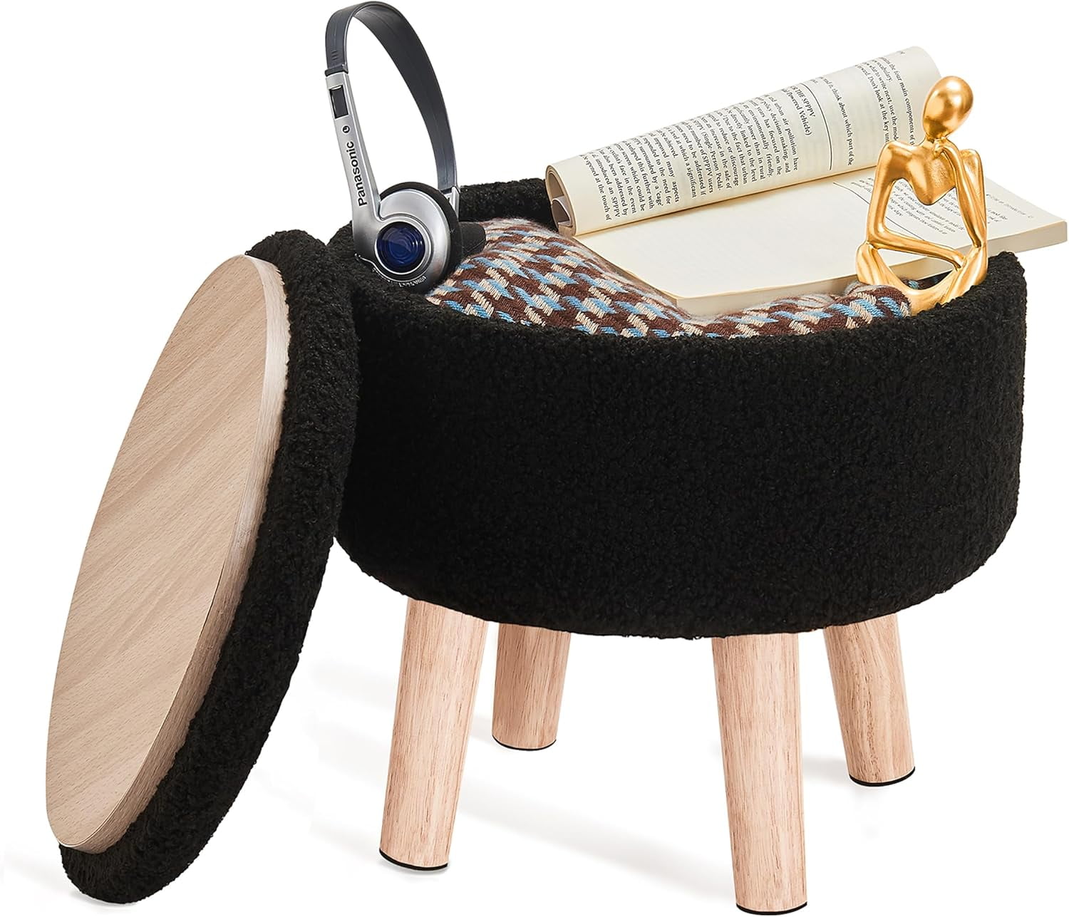 Poofzy Ottoman with Storage, Small Round Storage Ottoman, Small Foot ...