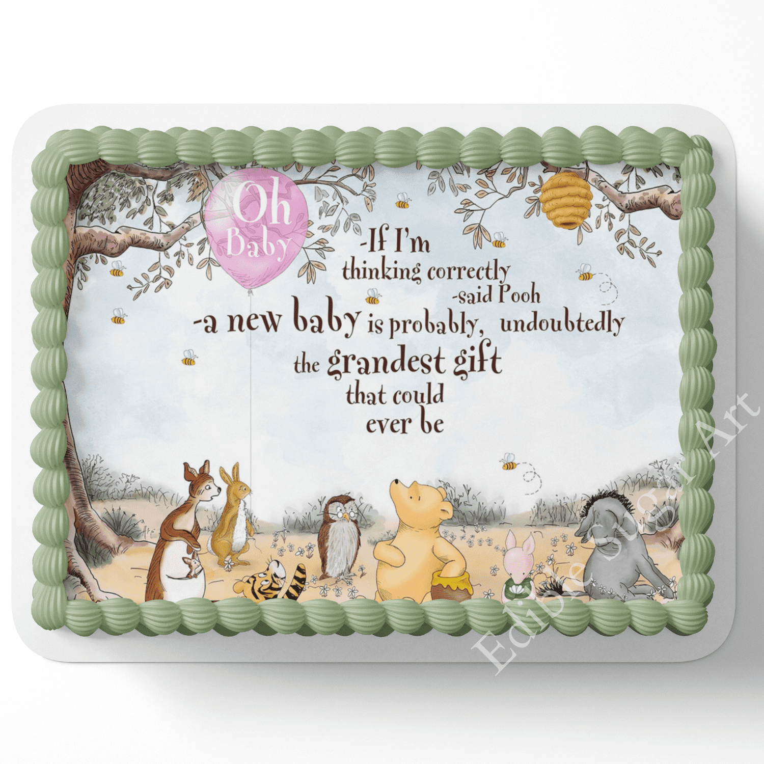 Pooh Bear Baby Shower Cake Topper 1/4 Sheet Cake Edible Image Winnie ...