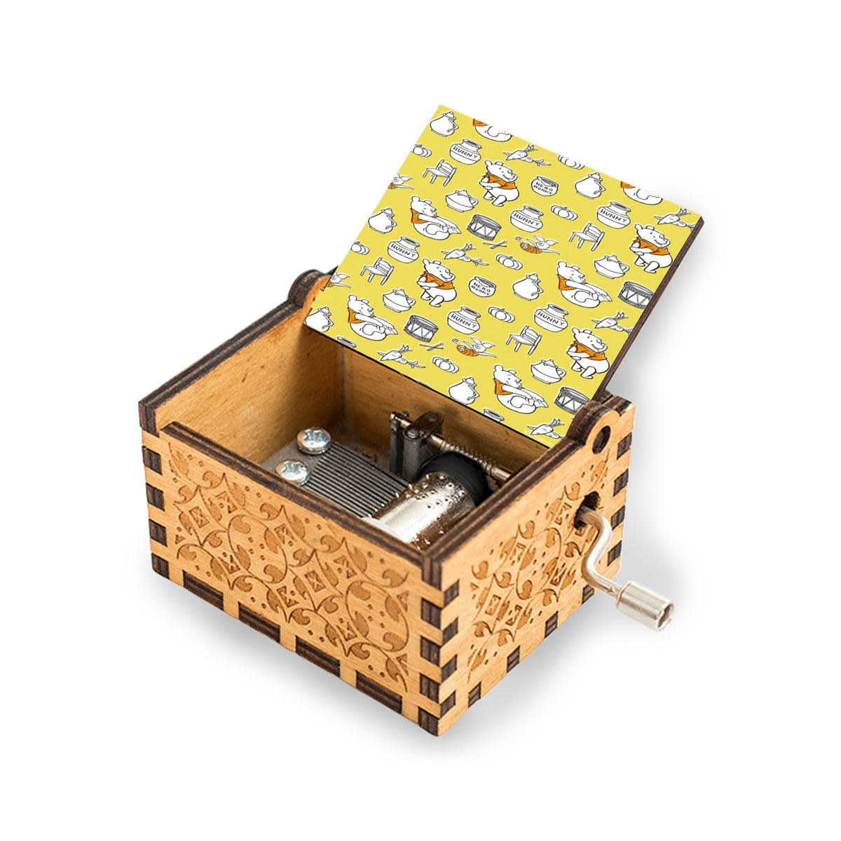 Pooh Bear Music Box - Wooden Laser Engraved Vintage Hand-cranked Cute ...