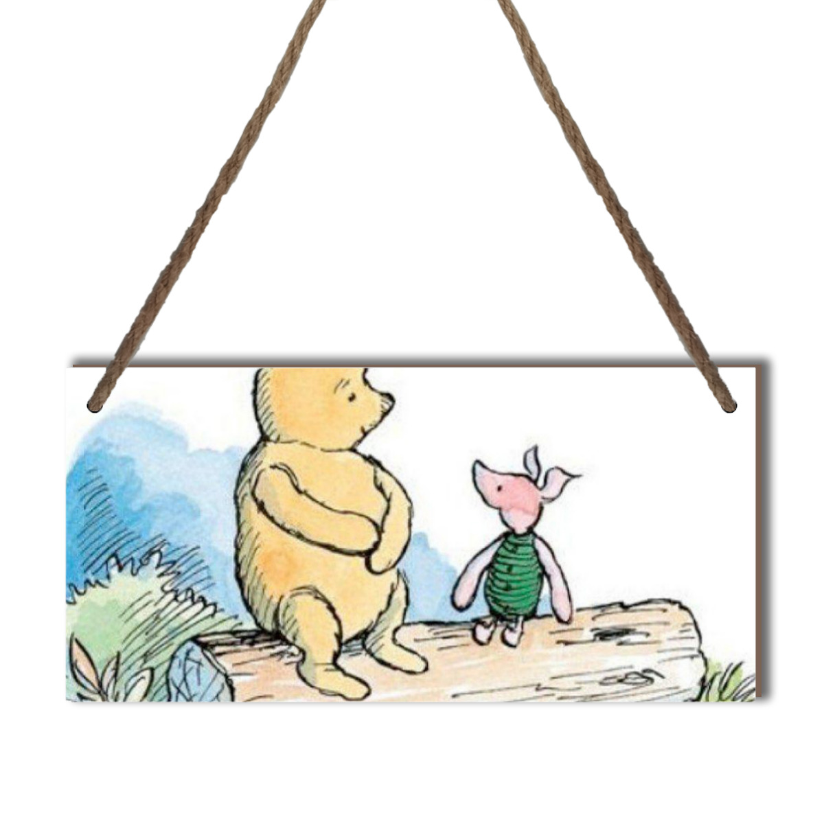 Pooh Bear Wooden Sign Square Wooden Door Panel Decoration 10.8x3.9 Inch ...