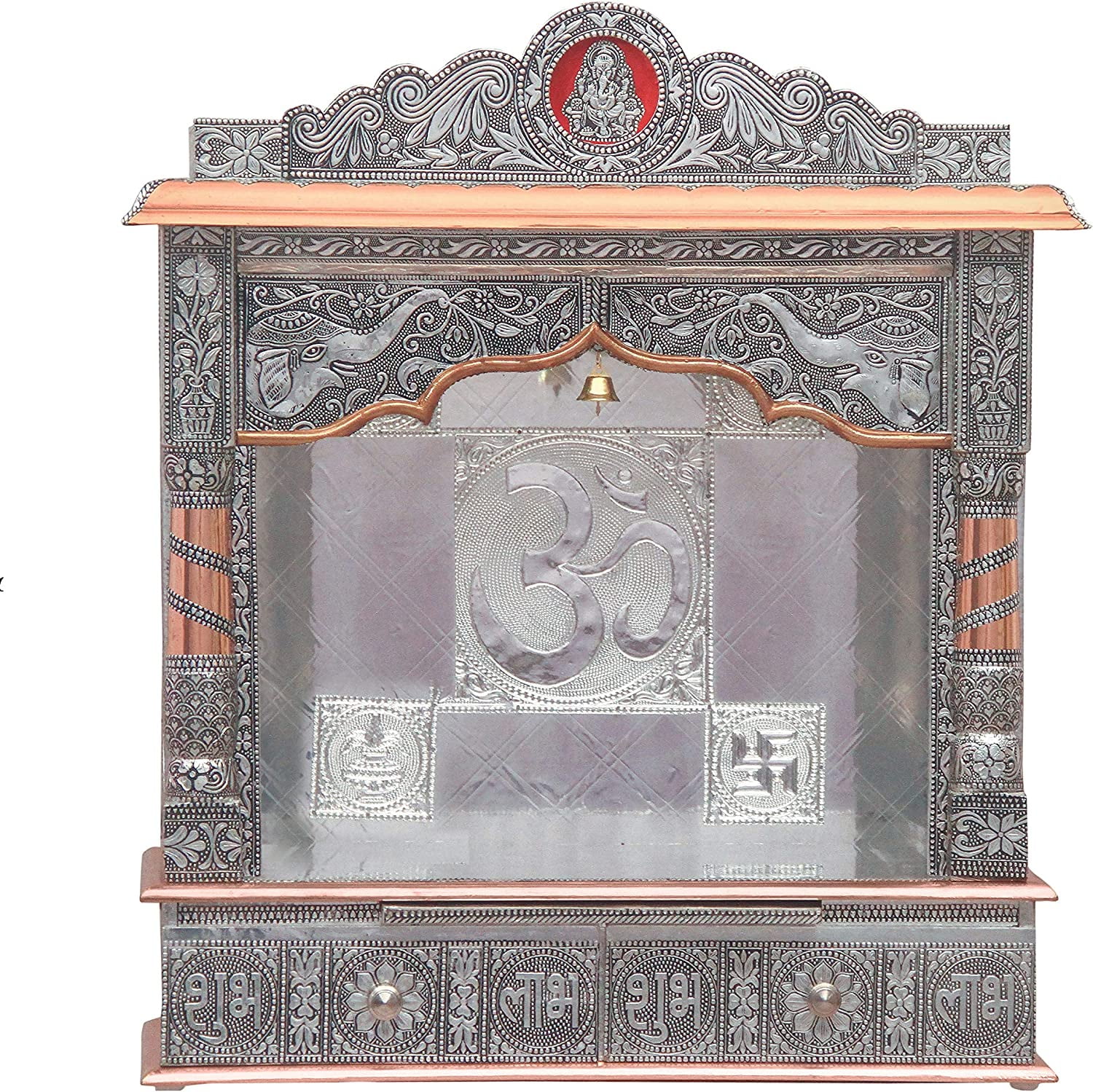 Pooja Bazar Silver Mandir for Home - Copper Oxidized - Without Door ...