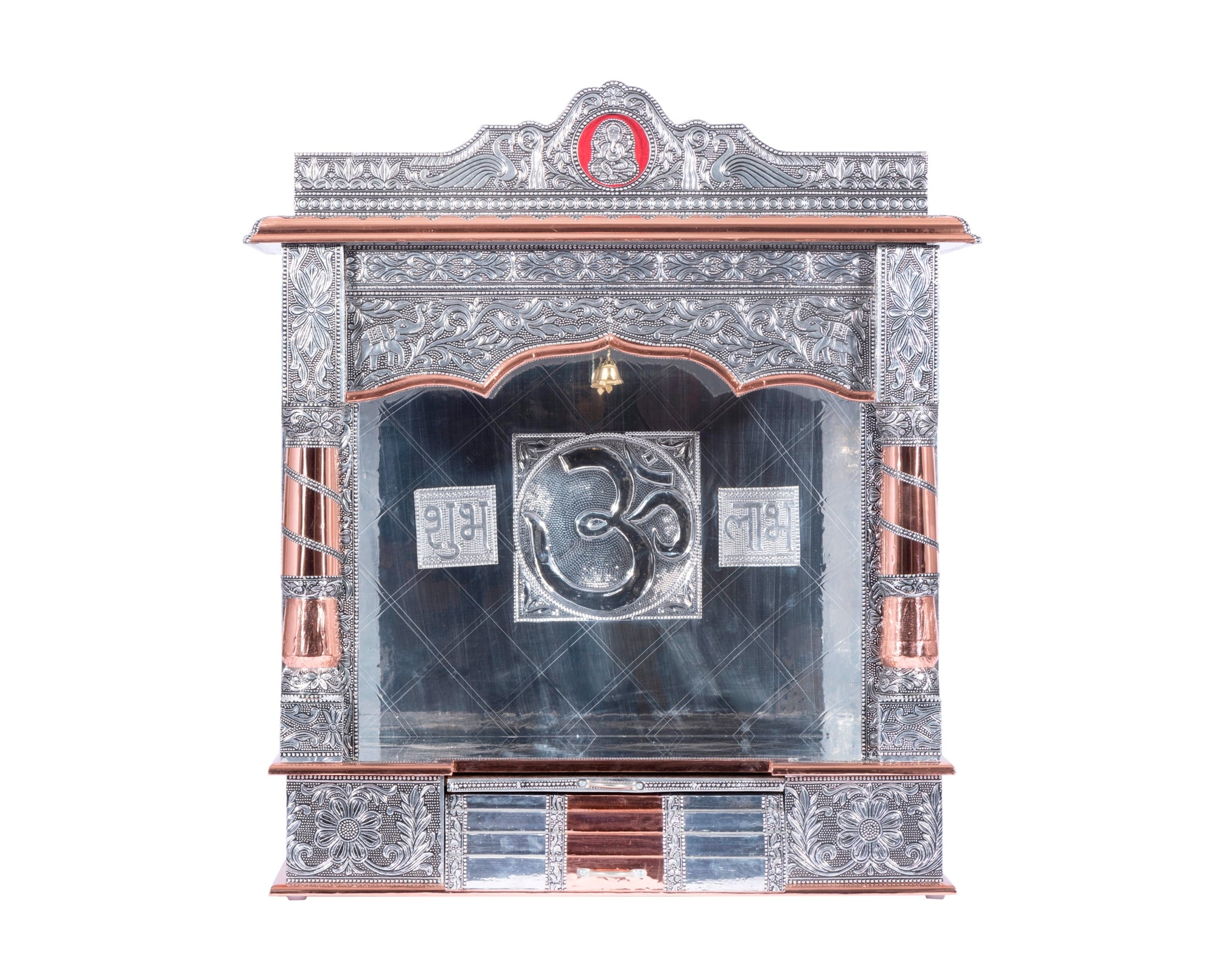 Pooja Bazar Silver Mandir for Home - Copper Oxidized - Without Door ...