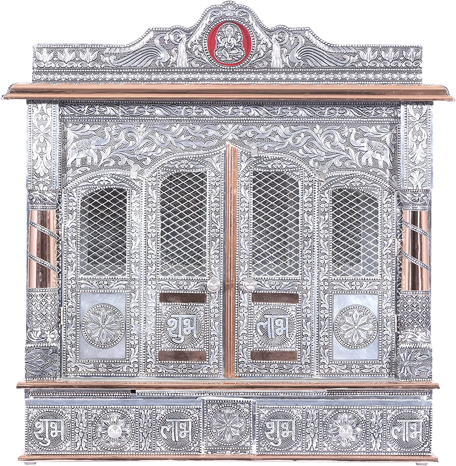 Pooja Bazar Silver Mandir for Home - Copper Oxidized - with Door, Large ...