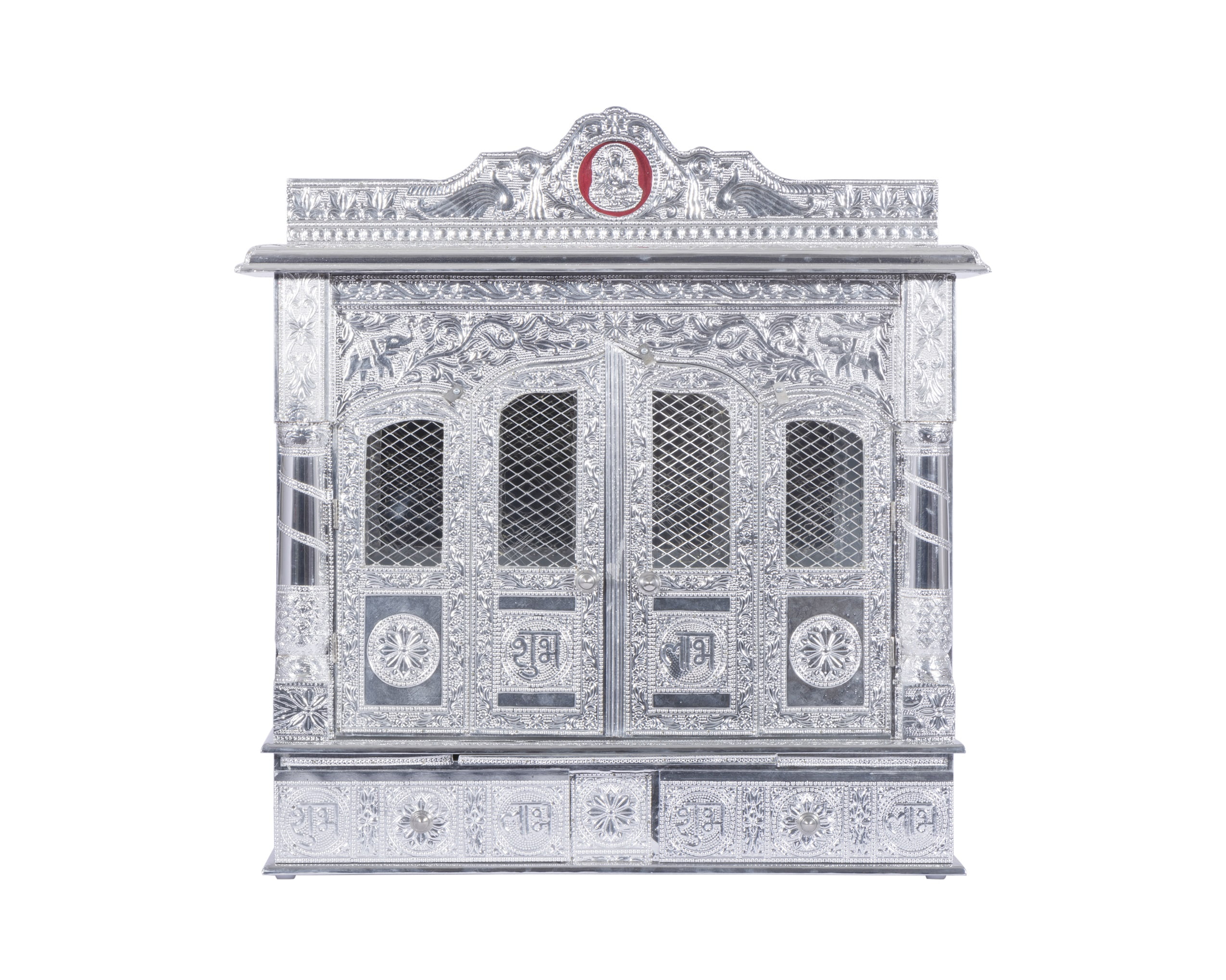 Pooja Bazar Silver Mandir for Home - Pure Silver - with Door, Large (W ...