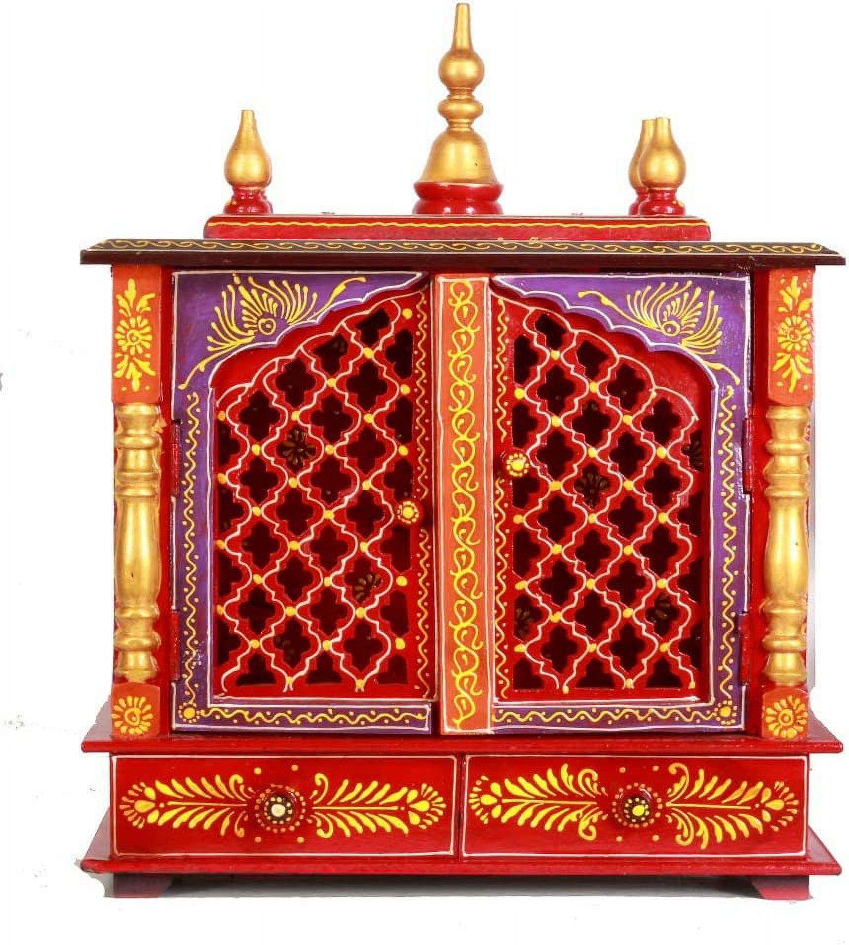 Pooja MANDIR WOODEN TEMPLE With Doors for Home Office Prayer Room ...