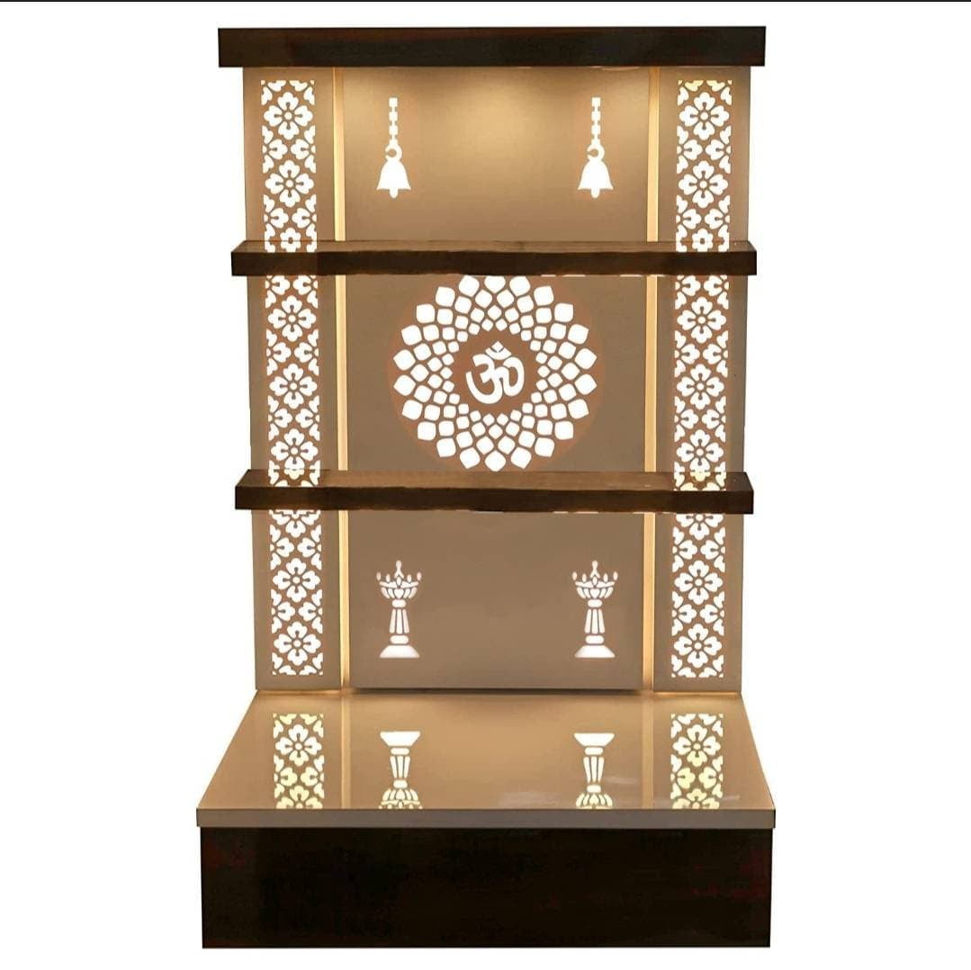Pooja Mandir Wooden Textured Temple | Mandir With Drawer Cabinets ...