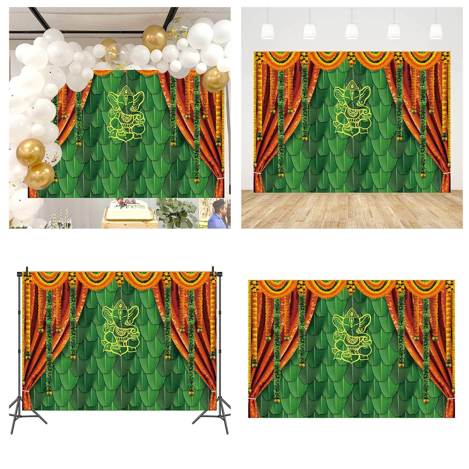 Pooja Traditional For Photography 7x5FT Green Banana Leaf Chatiya ...