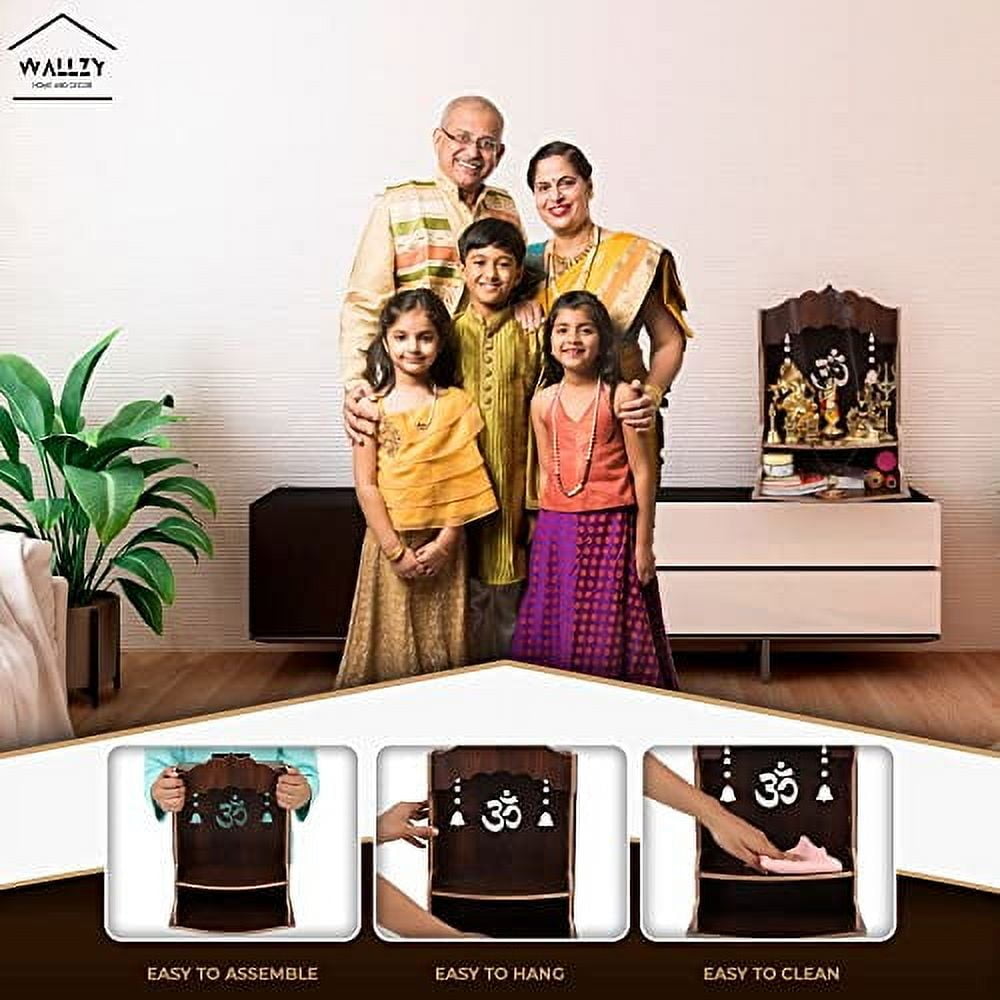 Pooja Wooden Mandir for Home Wall Mounted | Wood Puja Home Temple with ...