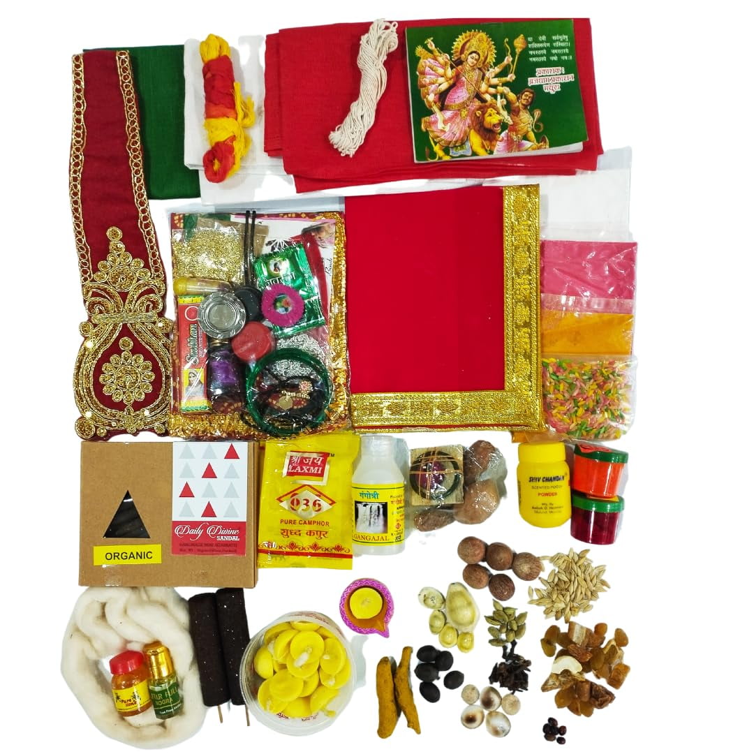 Poojnam Durga Puja Samagri Kit Complete Set of 28 Essentials for Durga MATA Decoration and ...